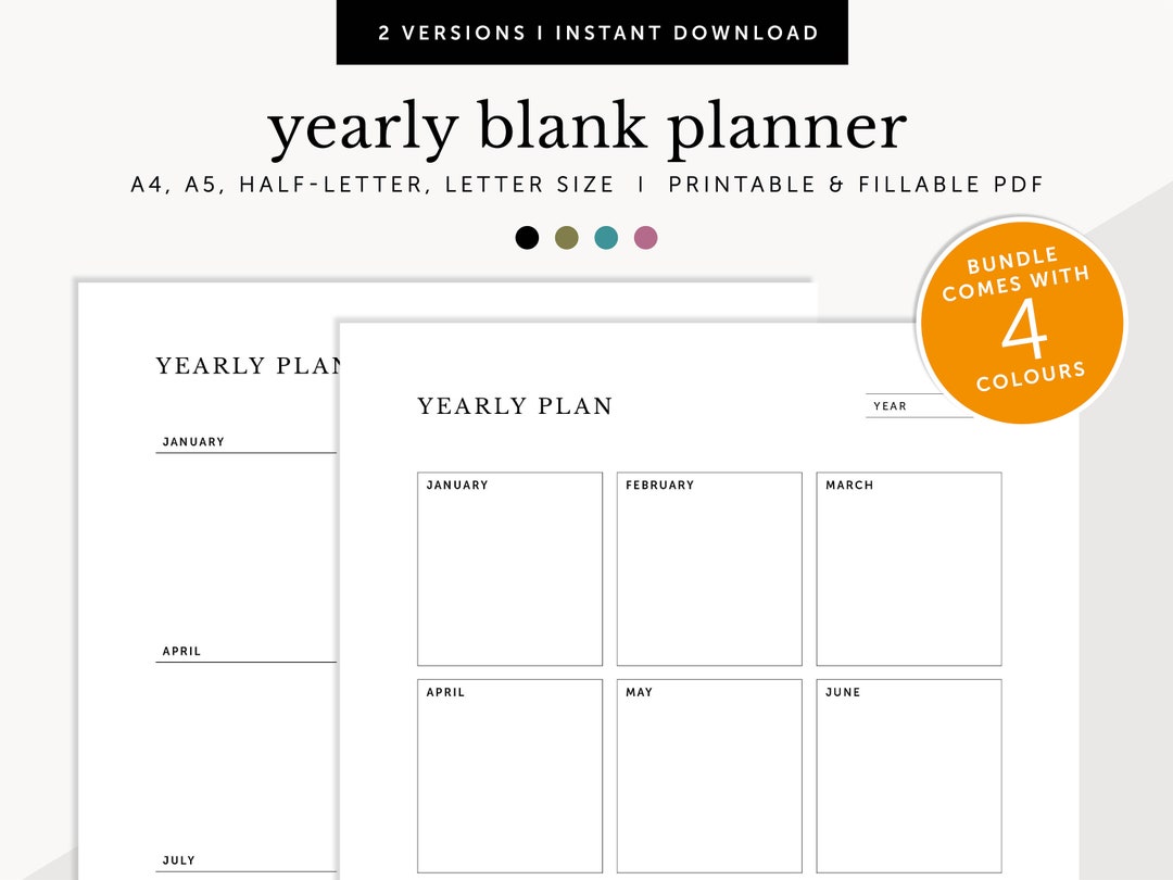 Undated Yearly Planner, Yearly Diary, Yearly Organizer, Yearly Goals ...