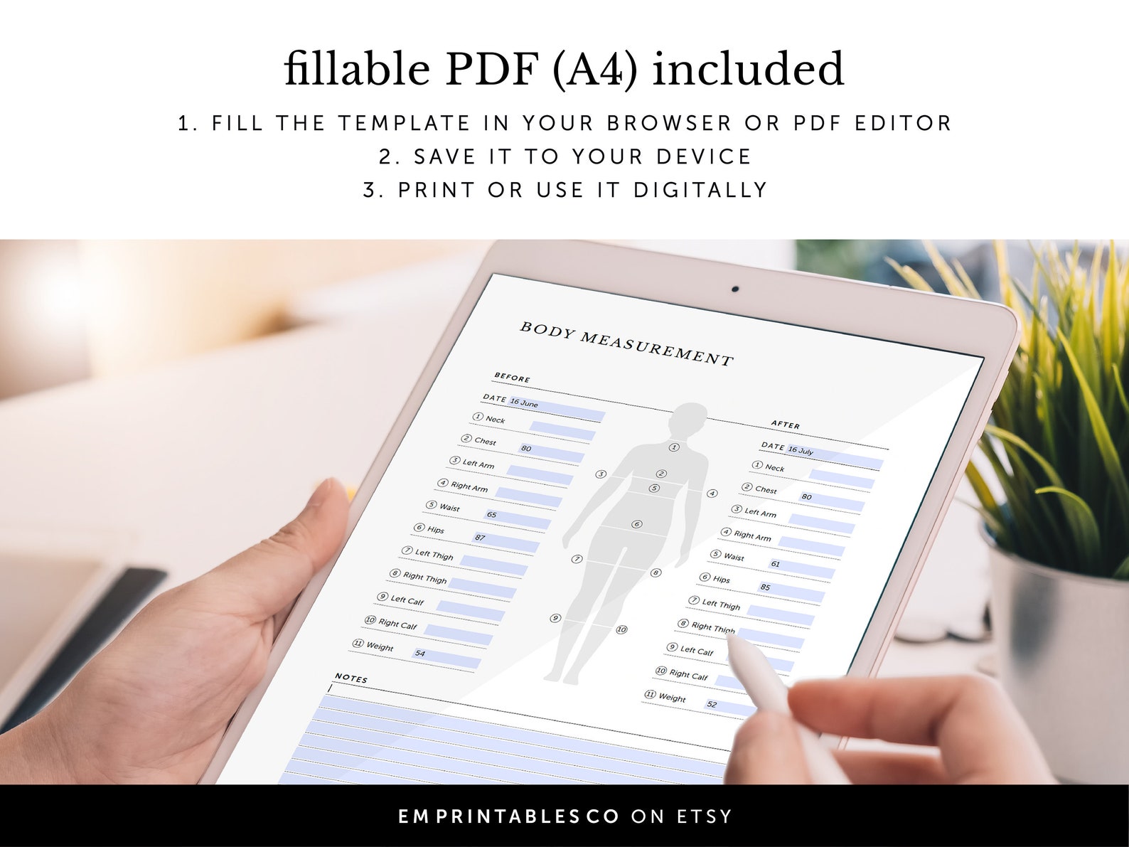 Body Measurement Tracker, Printable Measurement Log, Weight Tracker ...