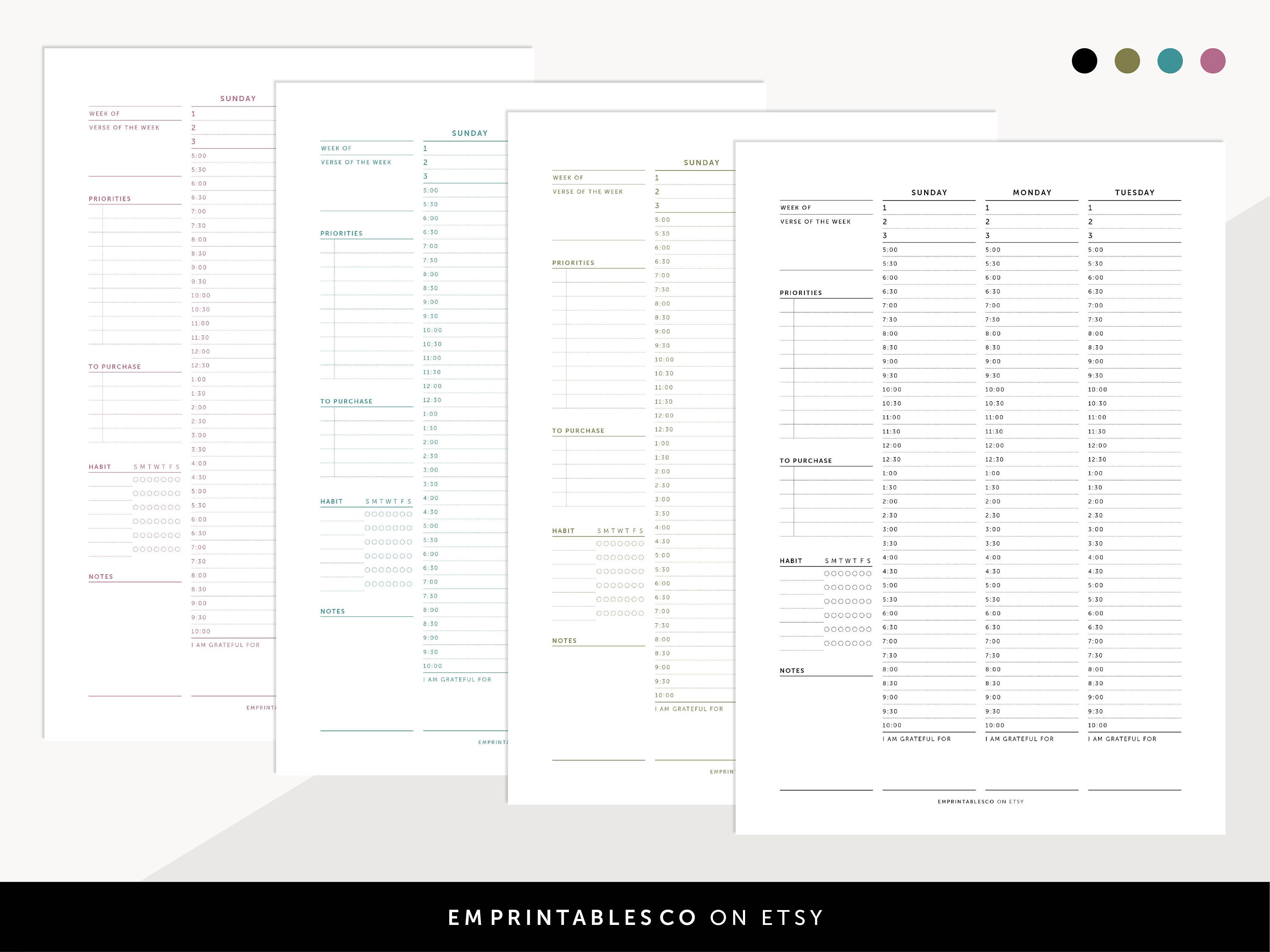 Half Hour Weekly Schedule on 2 Pages, Weekly Planner, Weekly Meeting ...
