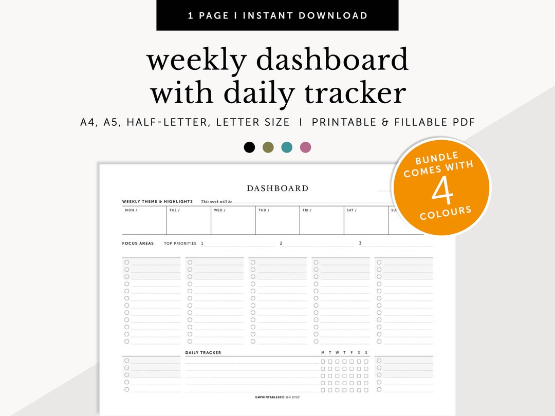 Weekly Dashboard Overview, Daily Habit Tracker, Weekly Project Planner ...