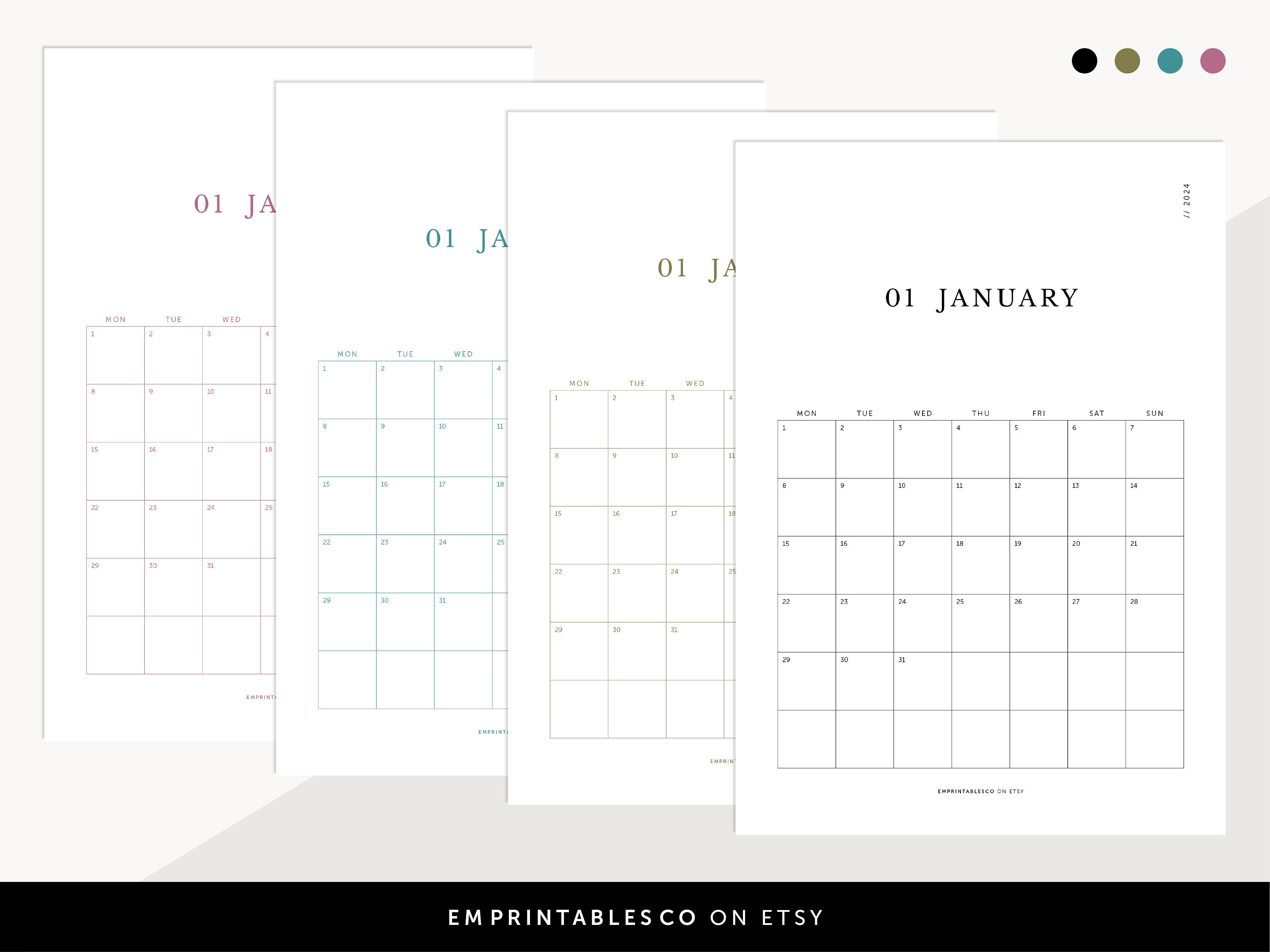 2024 Monthly Wall Calendar, 2024 Monthly Desk Planner, 2024 Monthly ...