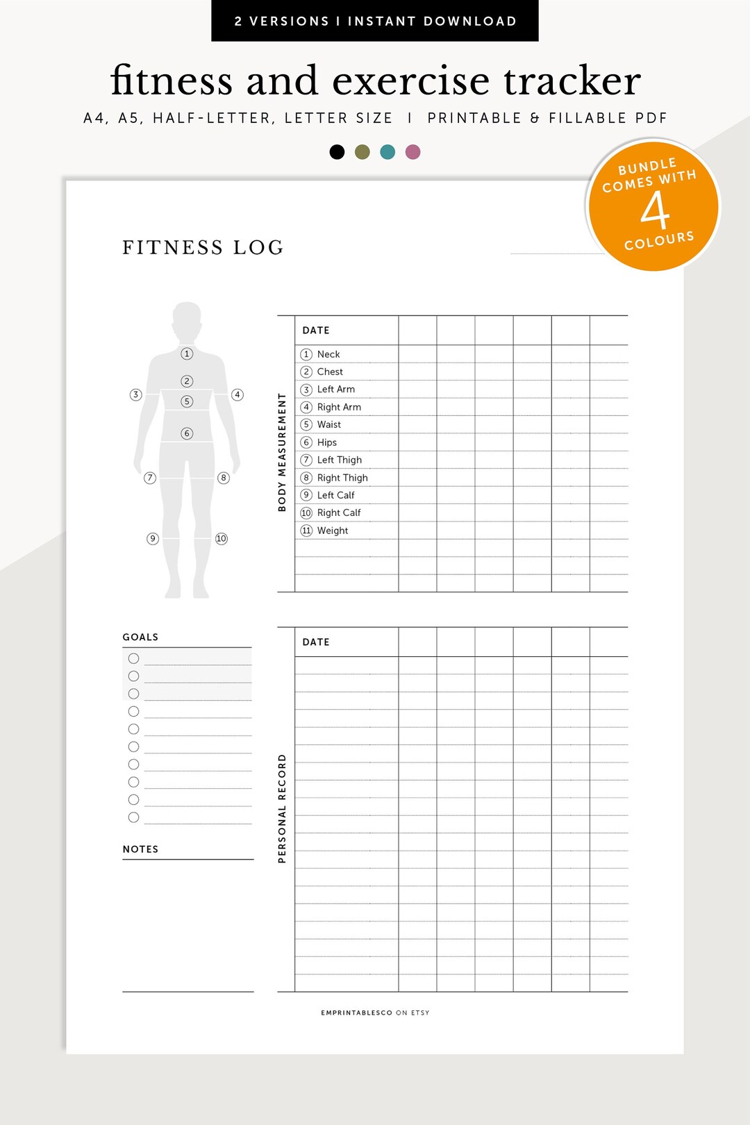 Fitness and Exercise Tracker, Body Measurement Tracker, Fitness Log ...