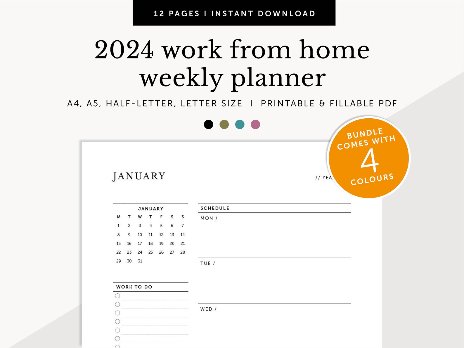 2024 Work From Home Weekly Planner, 2024 Weekly Schedule With Calendar ...