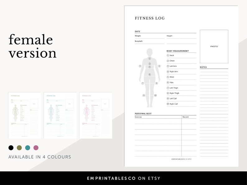 Fitness Tracking Chart, Body Measurement Tracker, Fitness Log, Workout ...
