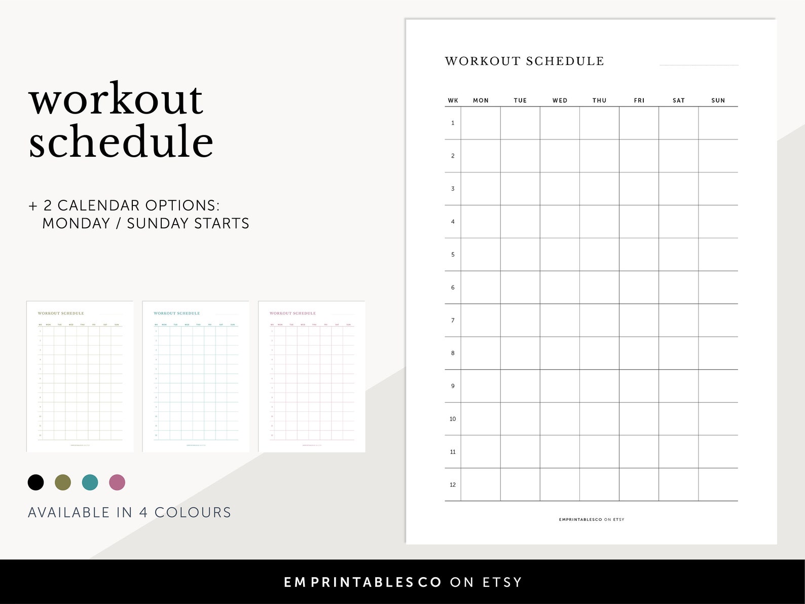 12-week Workout Planner, Fitness Schedule, 3-month Fitness Planner ...