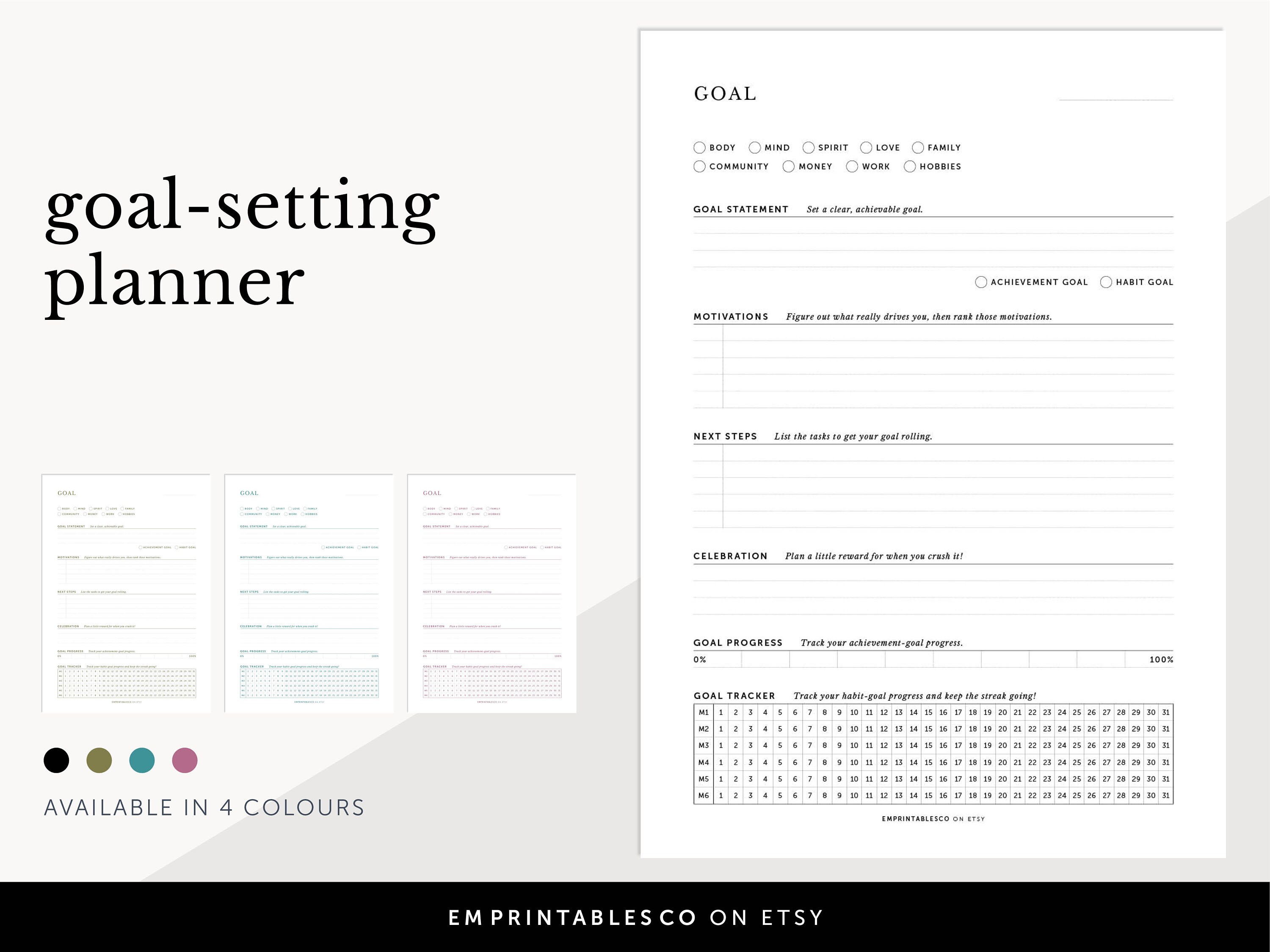 Goal Planner, Goal Setting Tool, Habit Goal Template, Achievement Goal ...