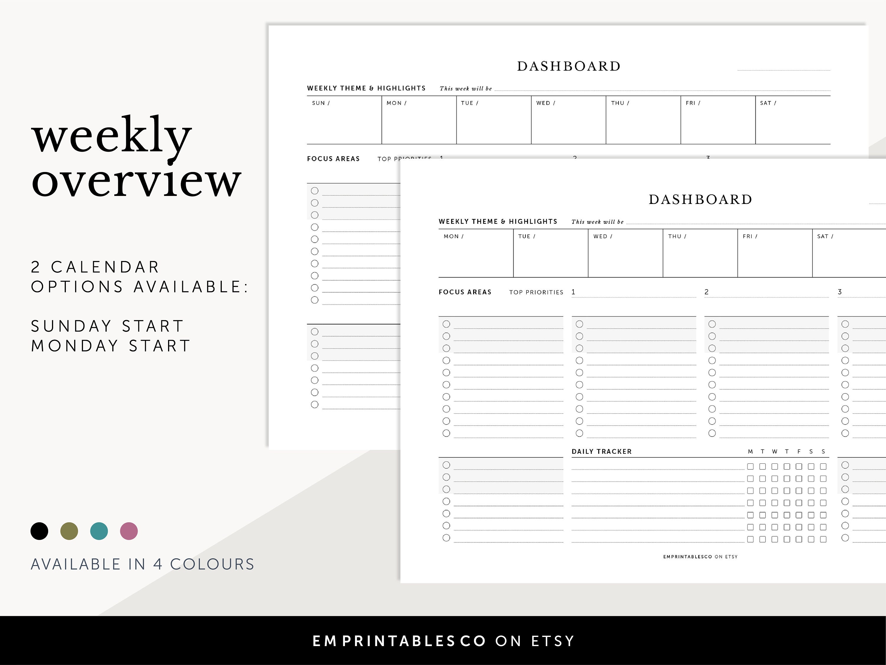 Weekly Dashboard Overview, Daily Habit Tracker, Weekly Project Planner ...