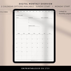 2024 Digital Monthly Planner, 2024 Monthly Overview, 2024 Monthly Goals ...