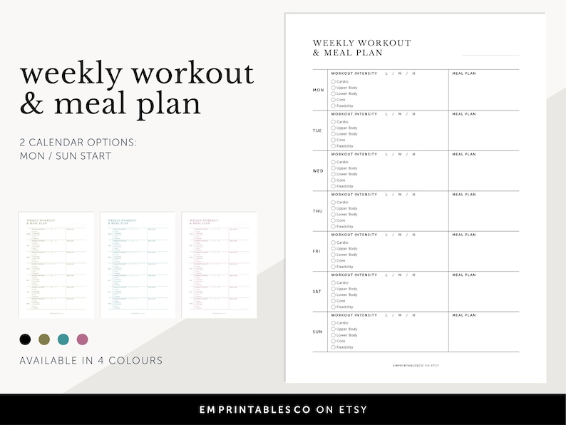 Weekly Workout and Meal Planner, Weekly Health Planner, Fitness and ...