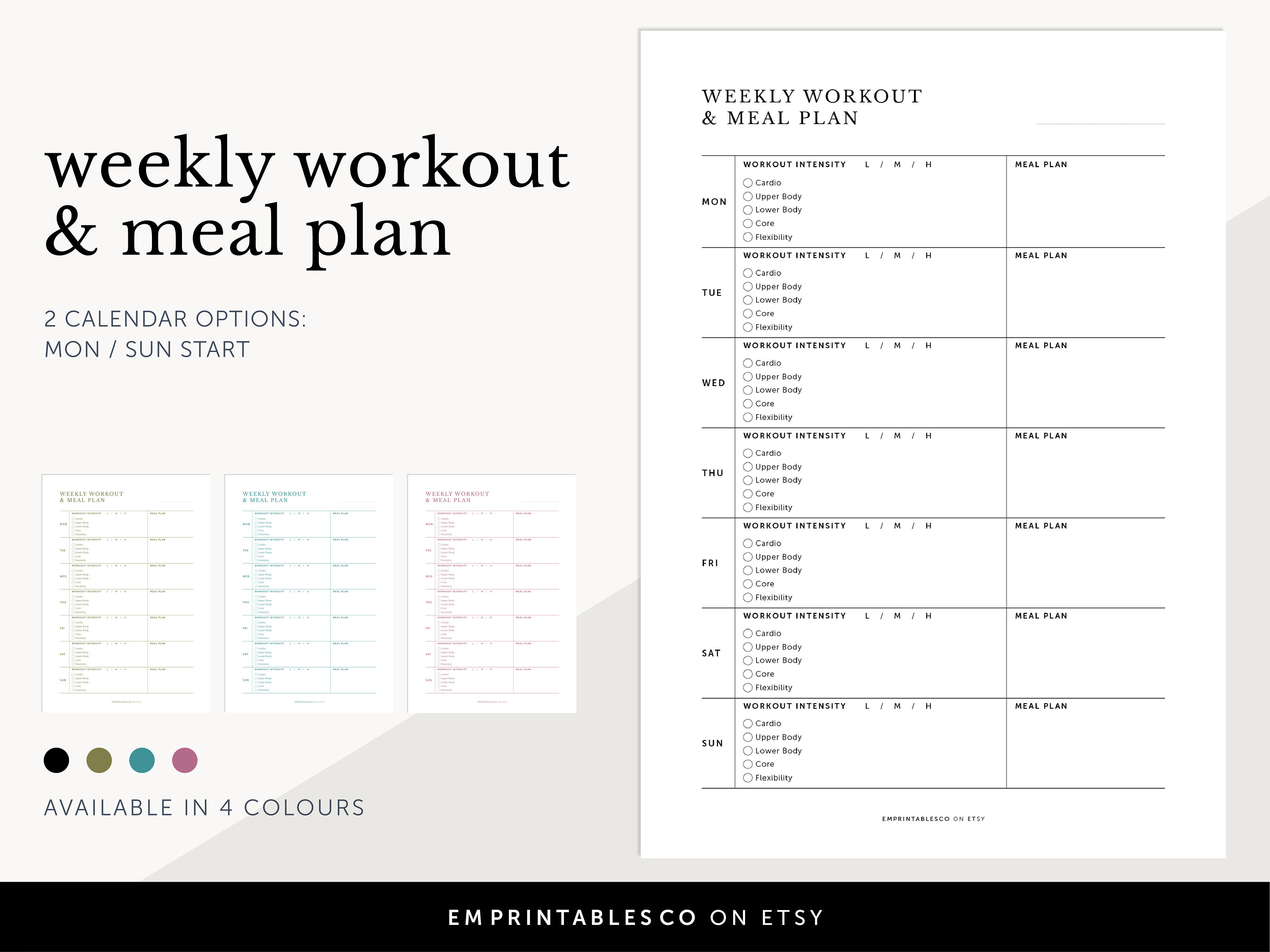 Weekly Workout and Meal Planner, Weekly Health Planner, Fitness and ...