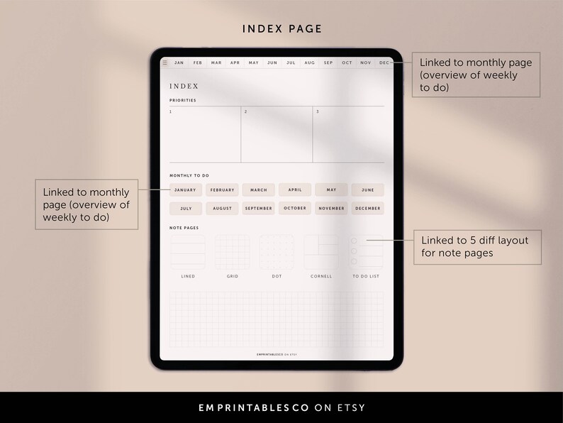 Digital Daily Meeting Notes Template, Digital Monthly Dashboard, Weekly ...