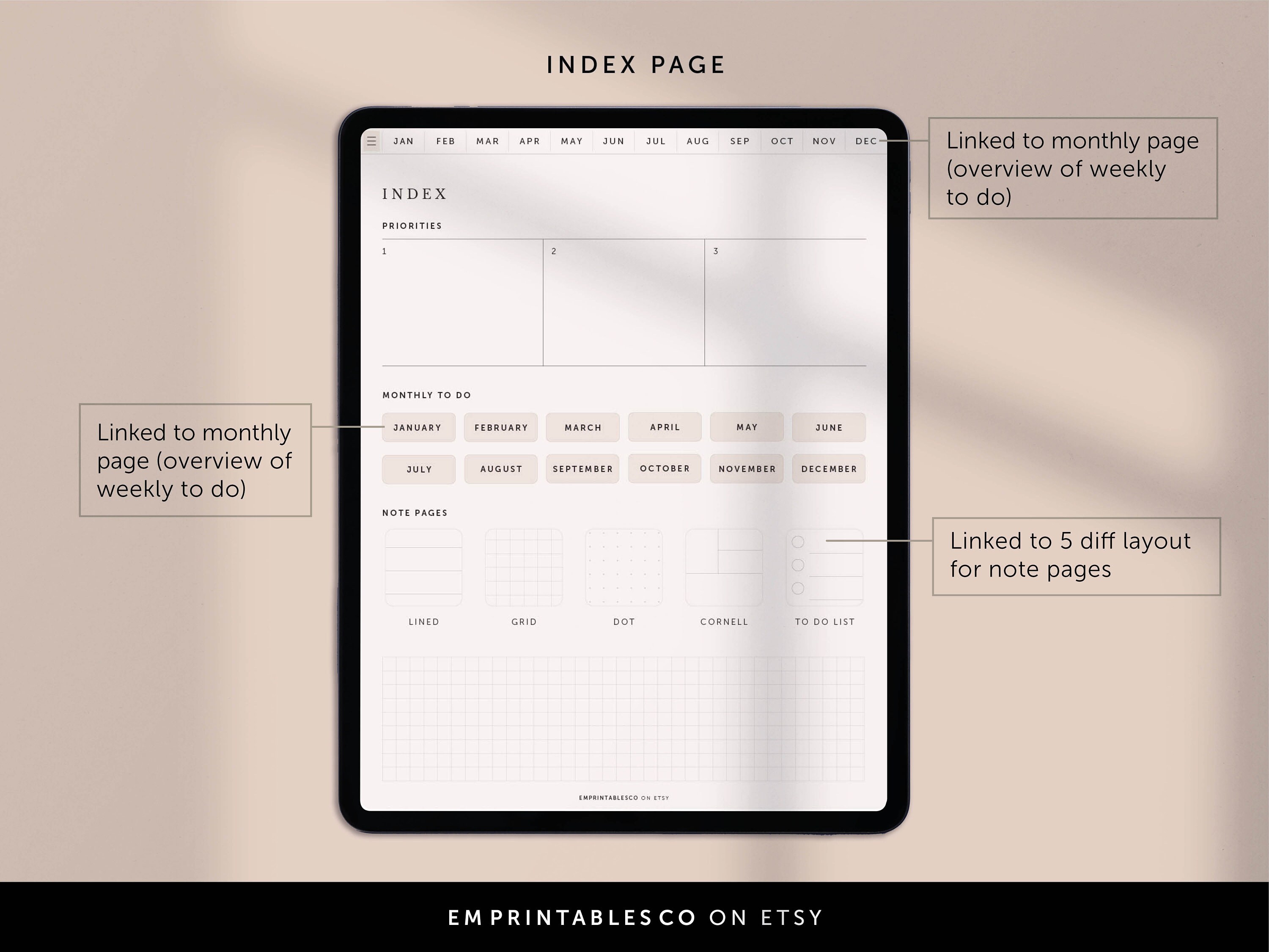 Digital Daily Meeting Notes Template, Digital Monthly Dashboard, Weekly ...