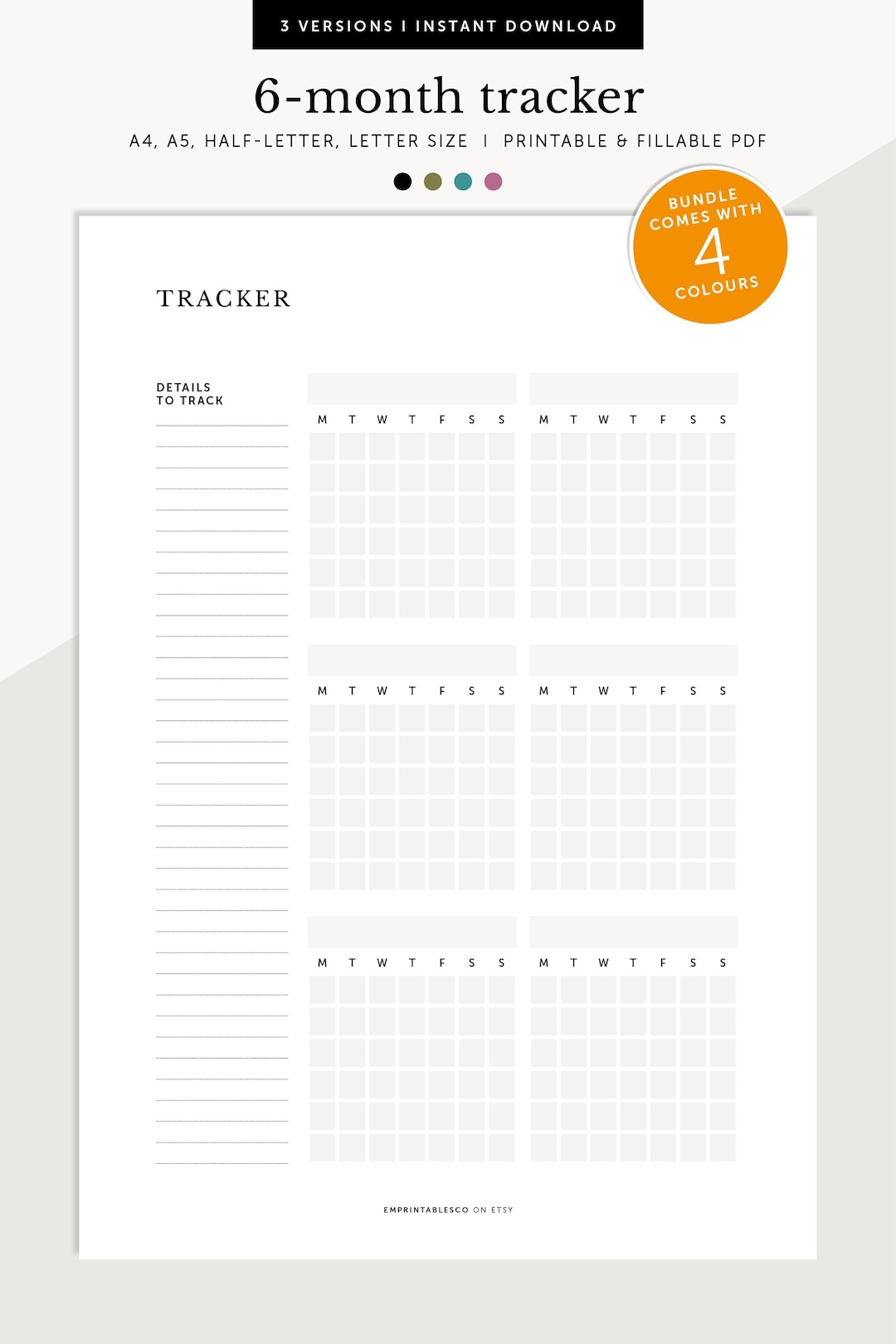 6-month Habit Tracker, Routine Tracker, Calendar Tracker, Monthly to Do ...