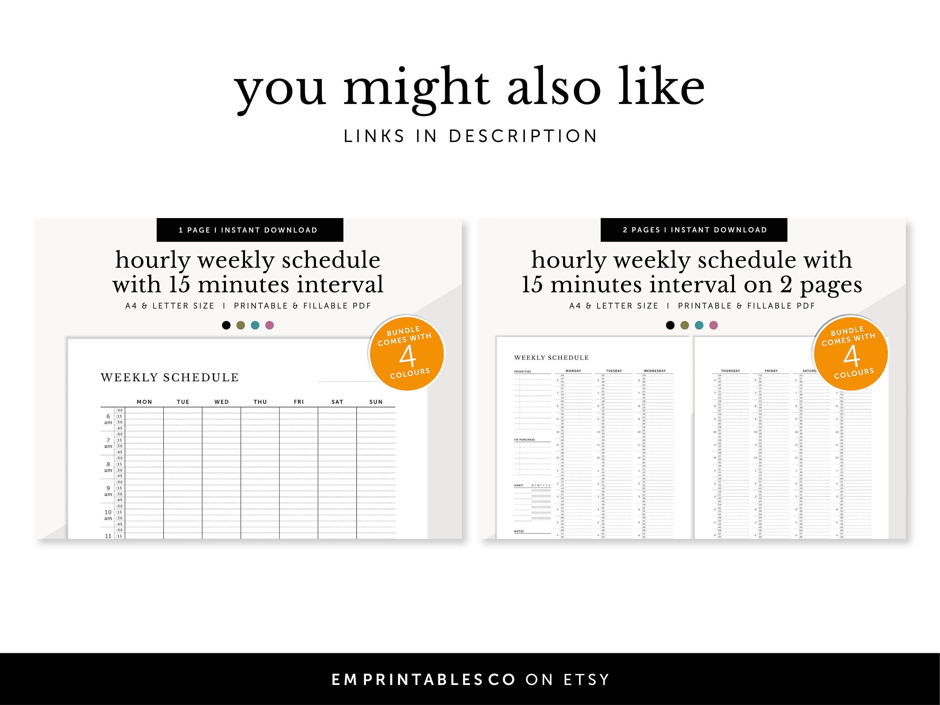 6am - 10pm Hourly Schedule With 15 Minutes Interval on 2 Pages ...