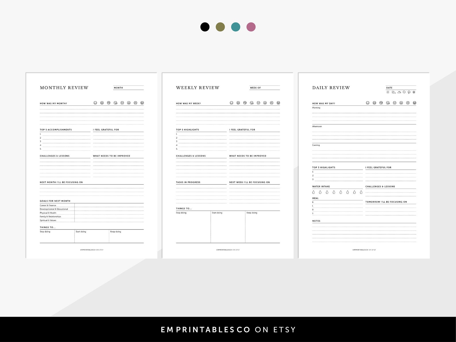 Daily Weekly Monthly Review, Weekly Review, Daily Reflections, Monthly ...