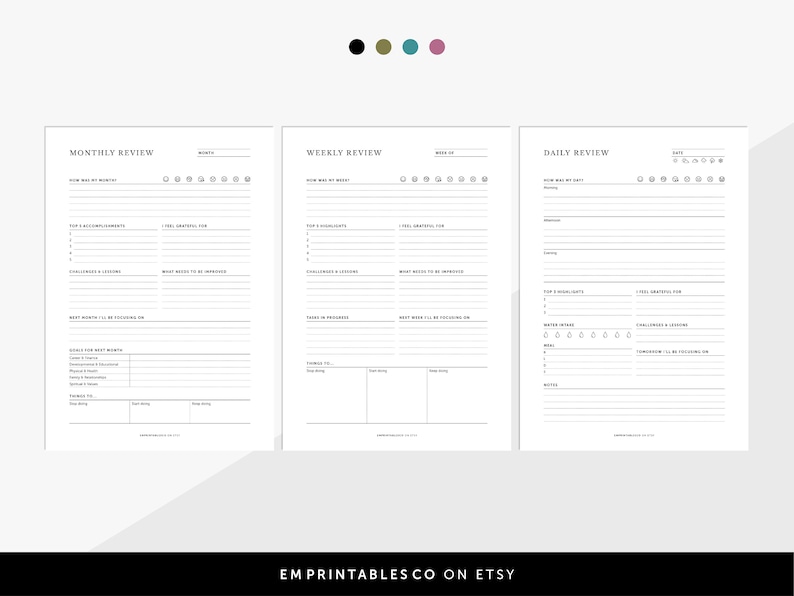 Daily Weekly Monthly Review, Weekly Review, Daily Reflections, Monthly ...