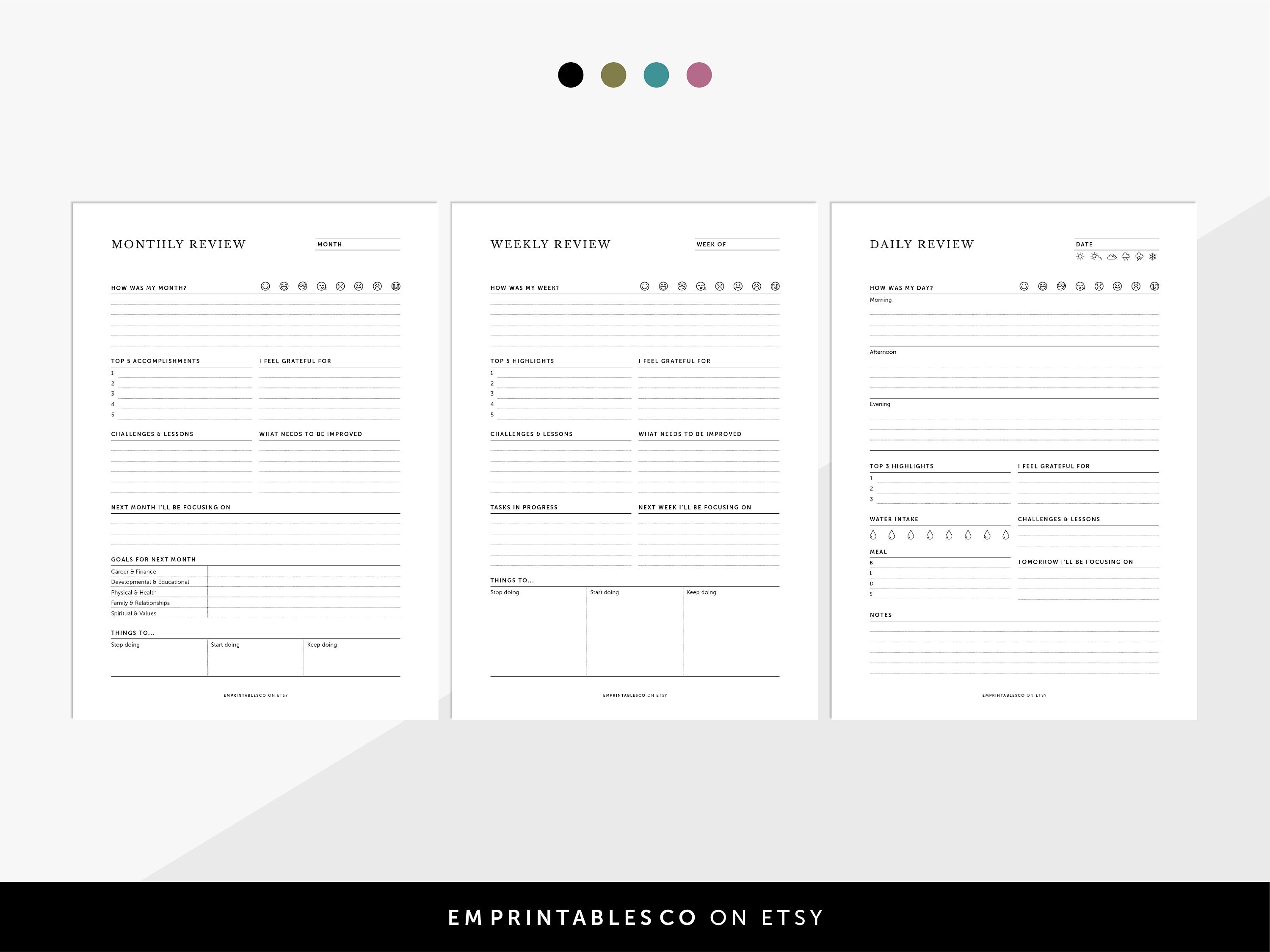 Daily Weekly Monthly Review, Weekly Review, Daily Reflections, Monthly ...