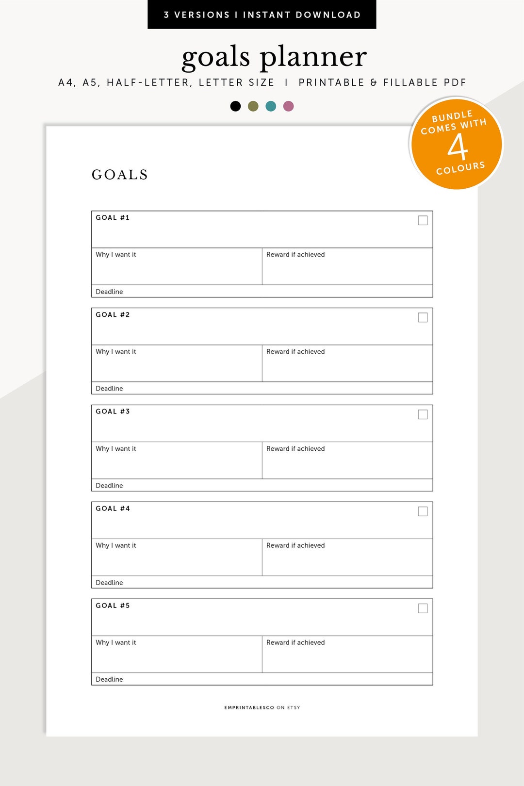 Goal Planner, Goal Setting Tool, Goals Template, Goals Overview ...