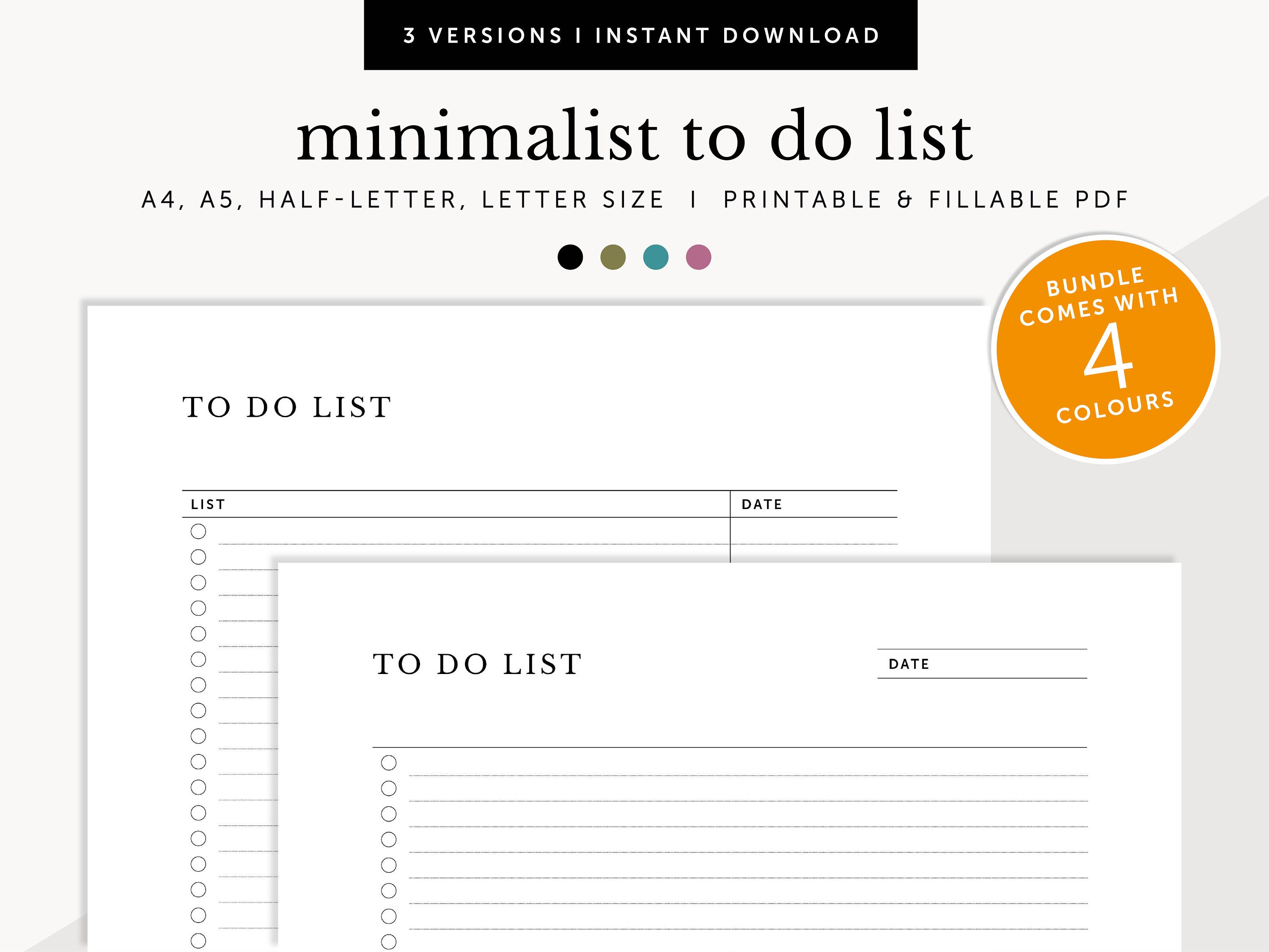 Minimal to Do List, Simple Task List, List Template, Productivity ...