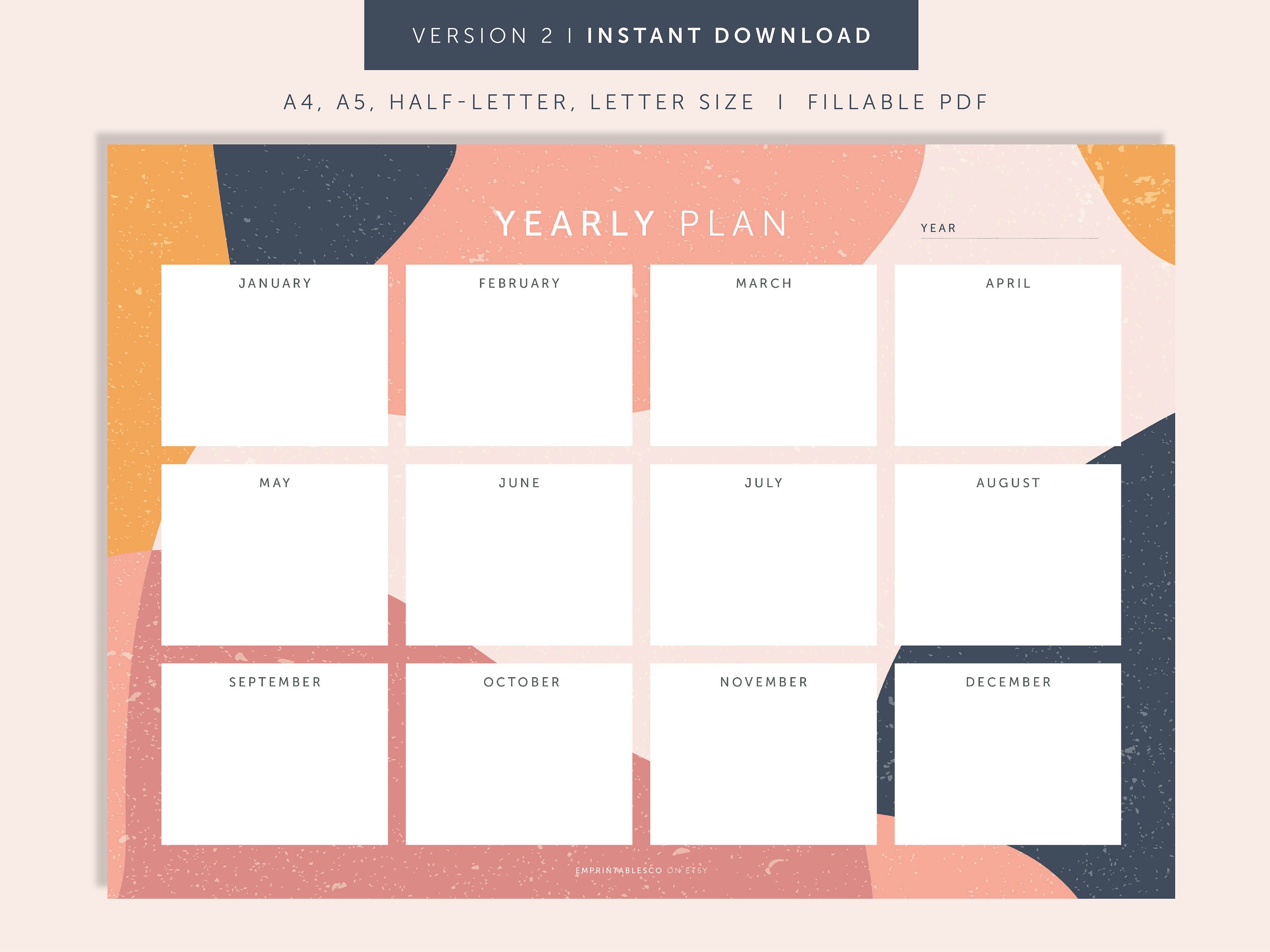 Graphic Pattern Yearly Planner, Printable & Digital Planner, Planner ...