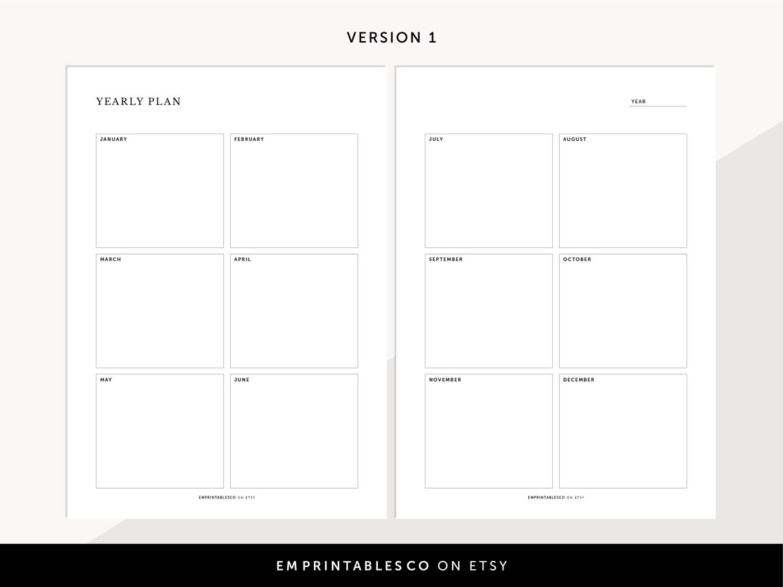 2-page Yearly Planner, Yearly Overview, Yearly Goal, Yearly Monthly ...