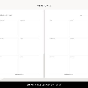 2-page Yearly Planner, Yearly Overview, Yearly Goal, Yearly Monthly ...