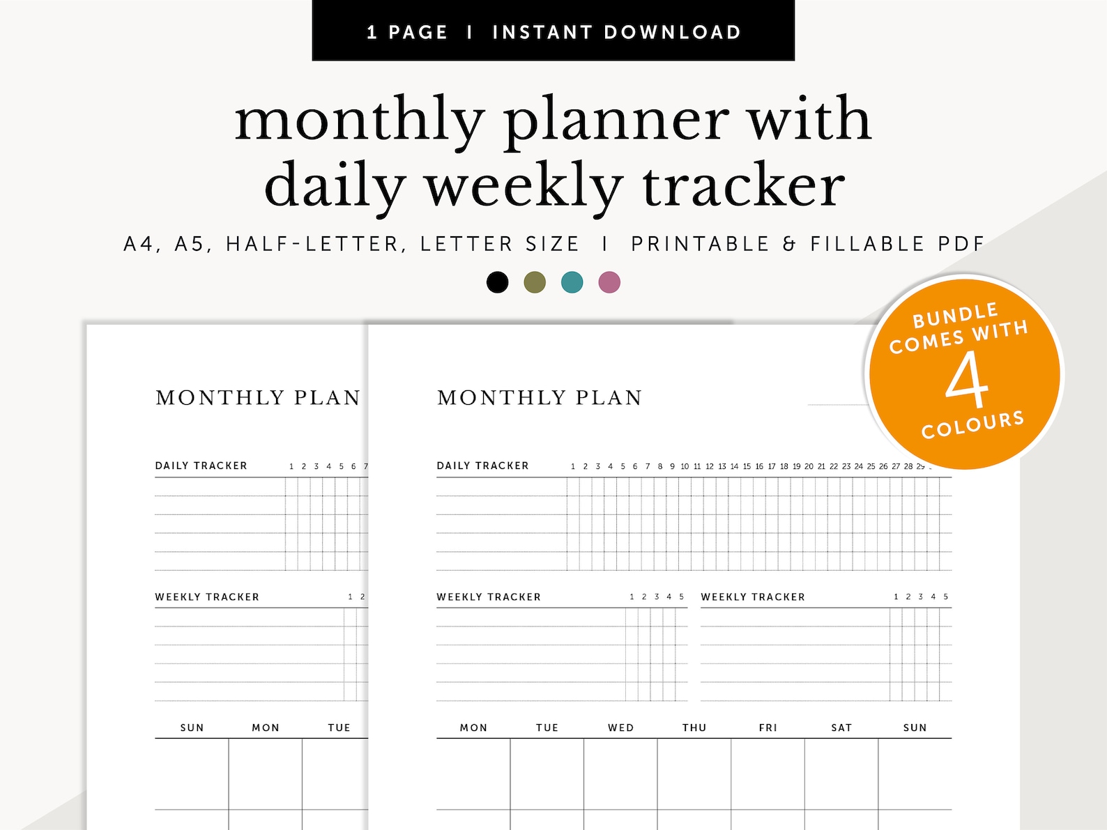 Daily Weekly Tracker, Monthly Planner, Monthly Schedule, 30 Day Tracker ...