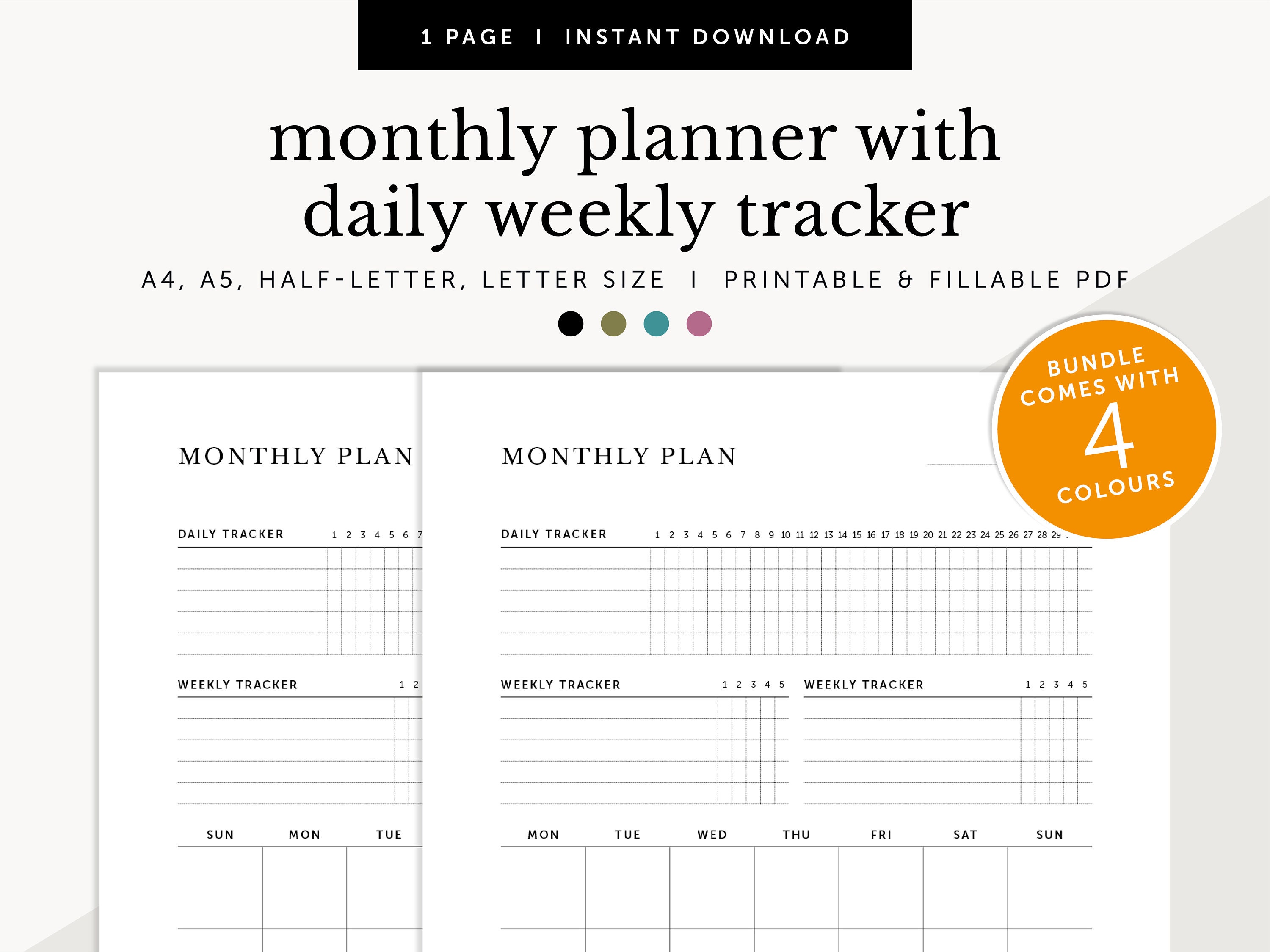 Daily Weekly Tracker, Monthly Planner, Monthly Schedule, 30 Day Tracker ...