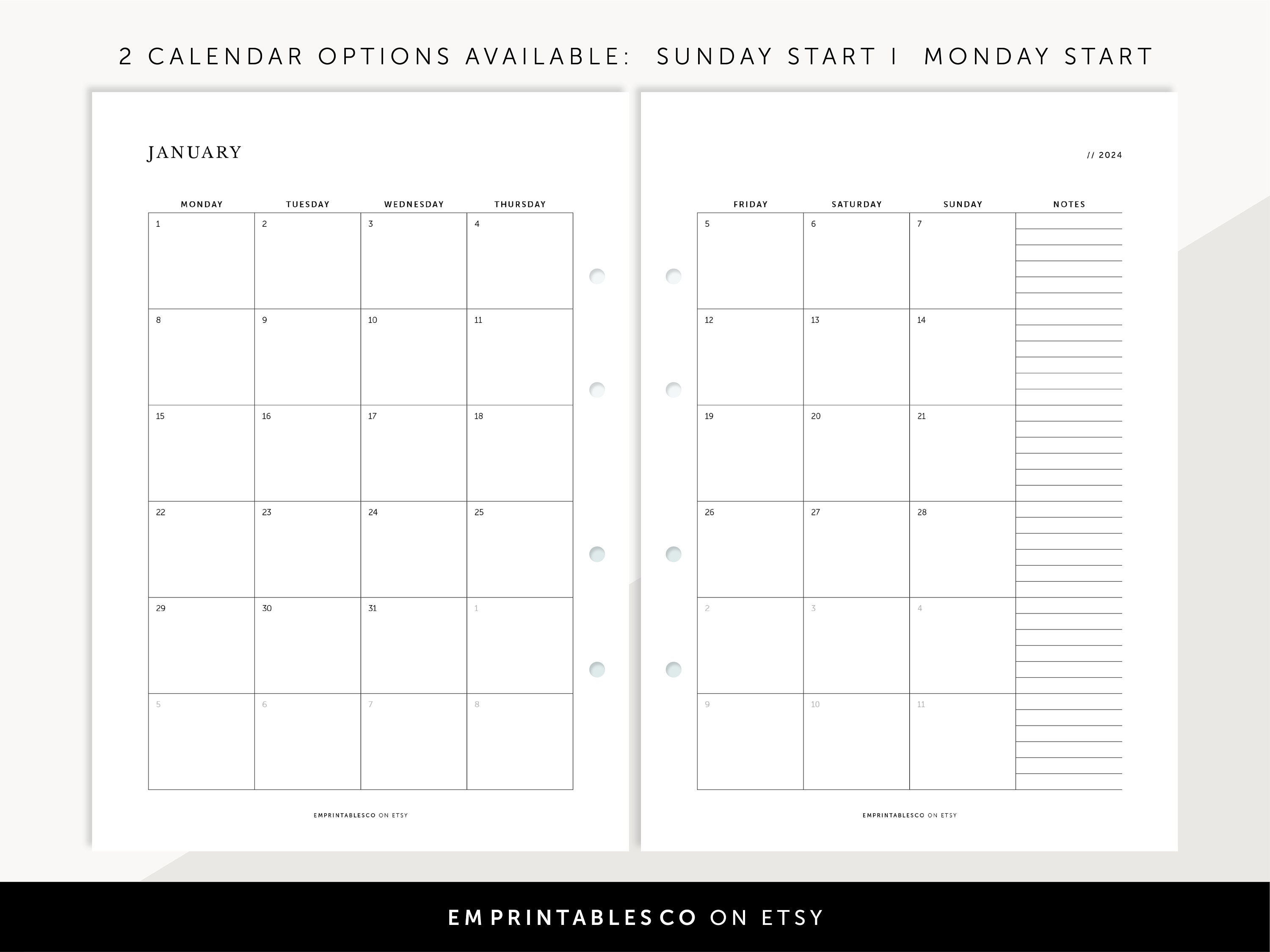 2024 Monthly Planner on Two Pages, 2024 Monthly Calendar, Lined Notes ...