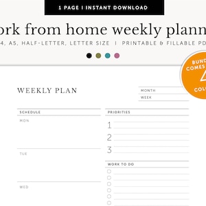 Work From Home Weekly Planner, Printable Organizer, Planner Set ...