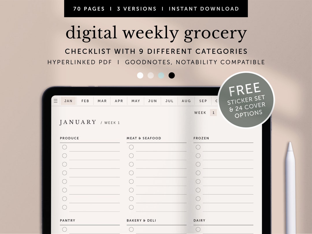 Digital Weekly Grocery List, Weekly Shopping List, Weekly Meal ...