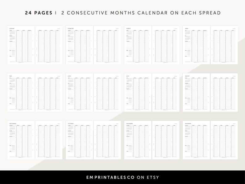 2024 Hourly Weekly Schedule With 15 Minutes Interval on 2 Pages ...