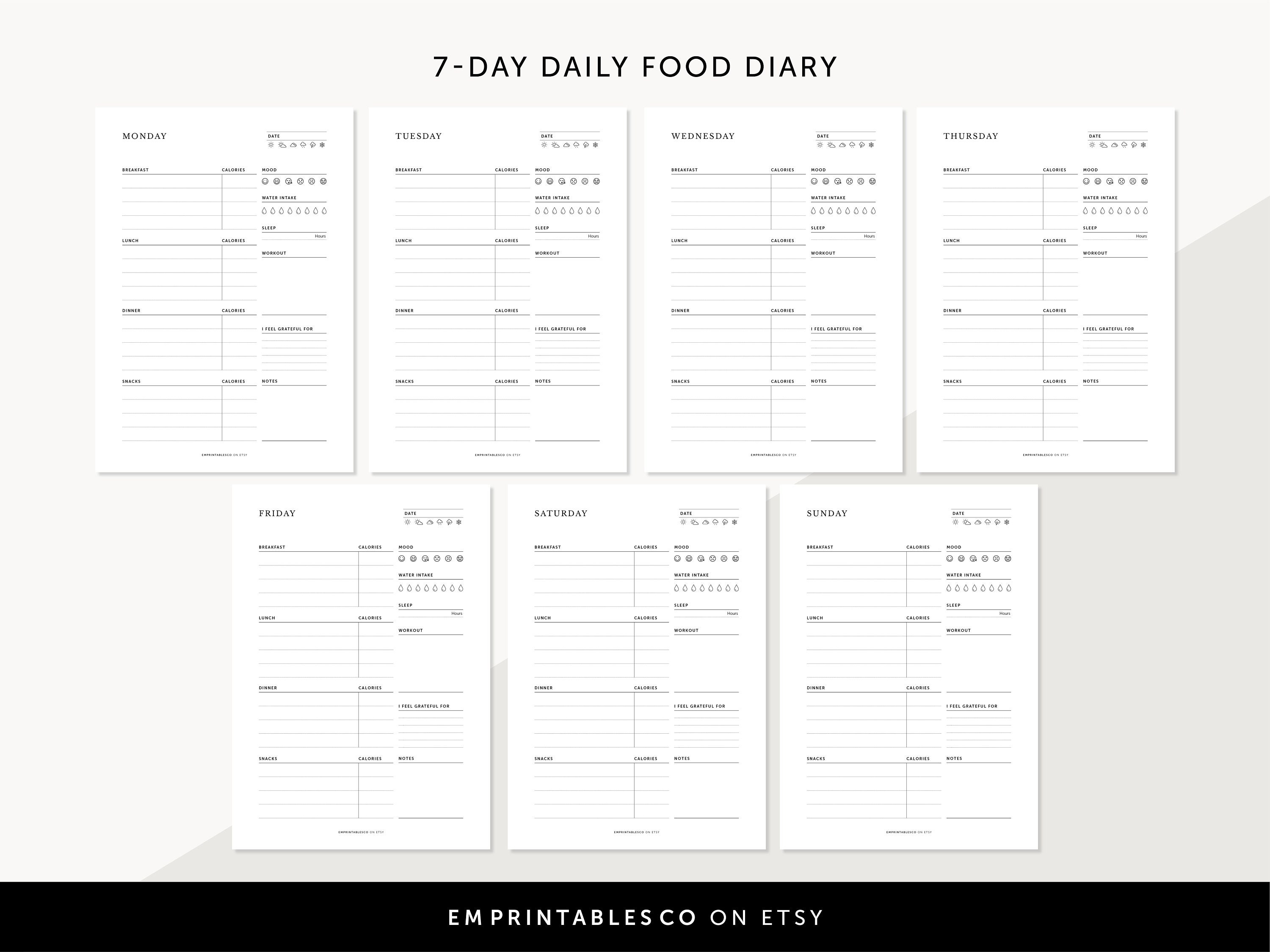 Daily Food Diary, Daily Meal Planner, Meal Prep Planner, Daily Food ...