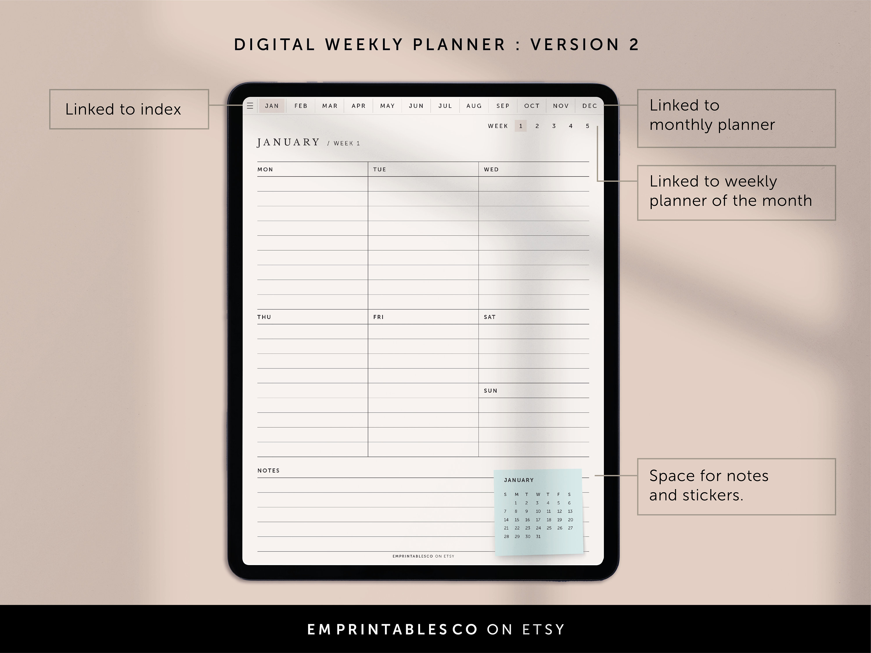 Digital Weekly Monthly Planner, Digital Weekly Notes, Weekly Journal ...