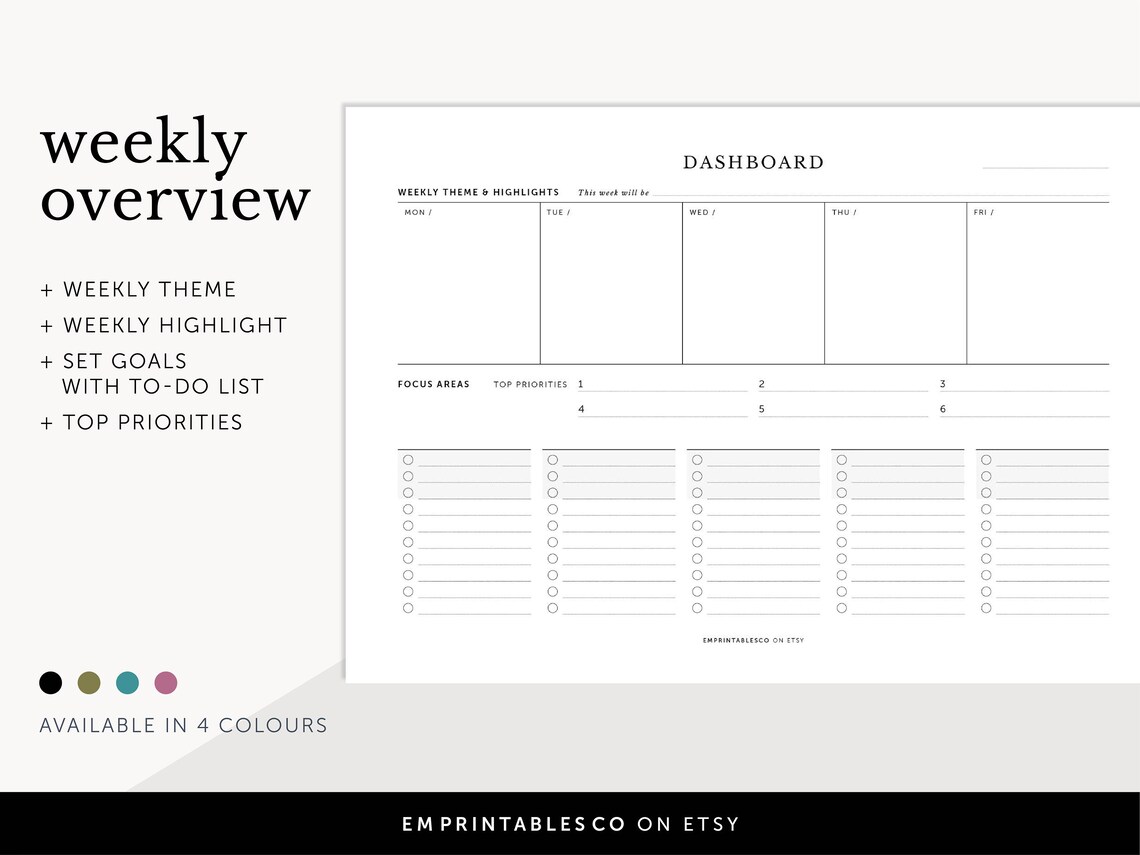Weekday Dashboard Overview, Project Overview, Project Planner, Weekdays ...
