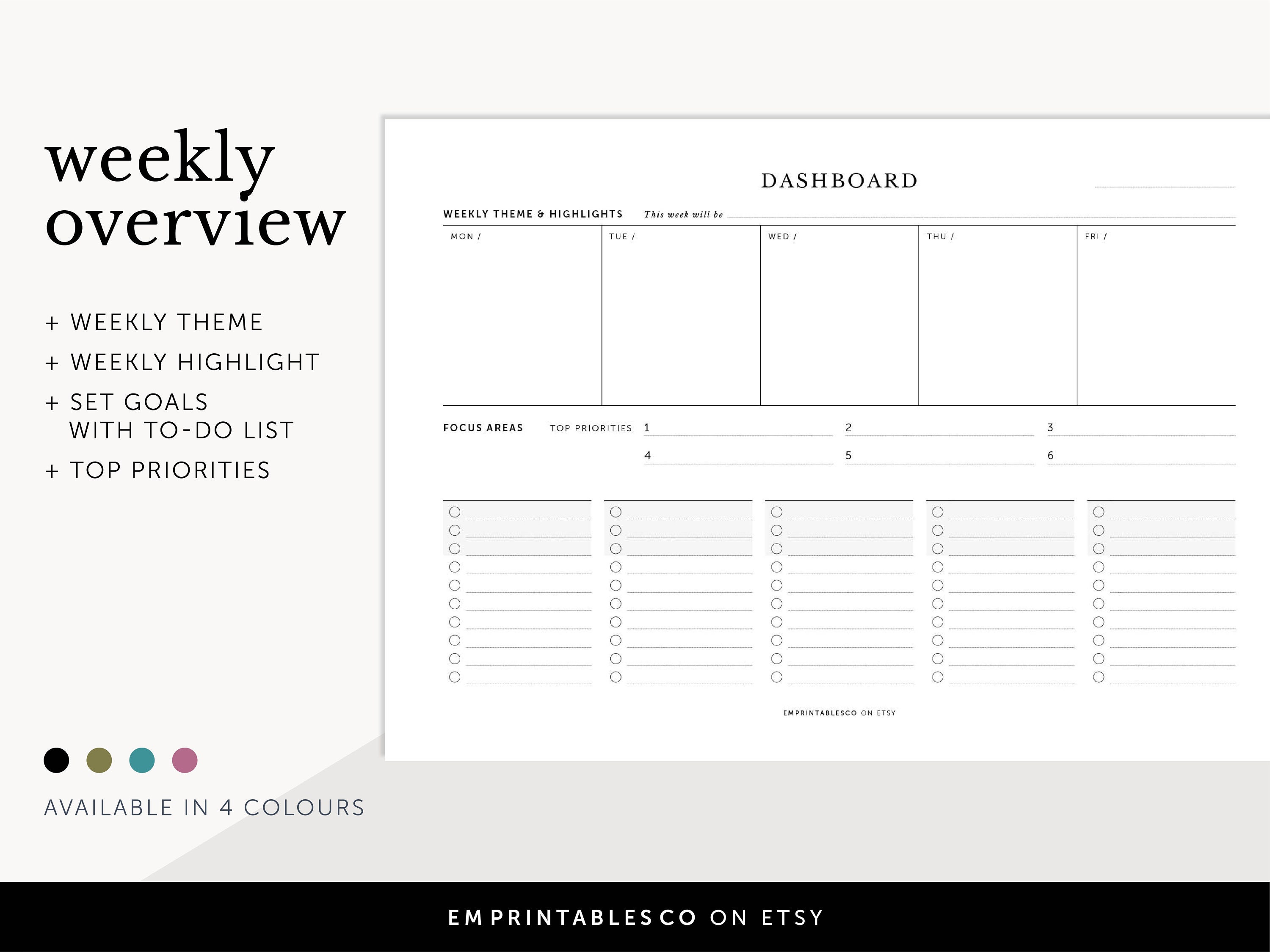 Weekday Dashboard Overview, Project Overview, Project Planner, Weekdays ...