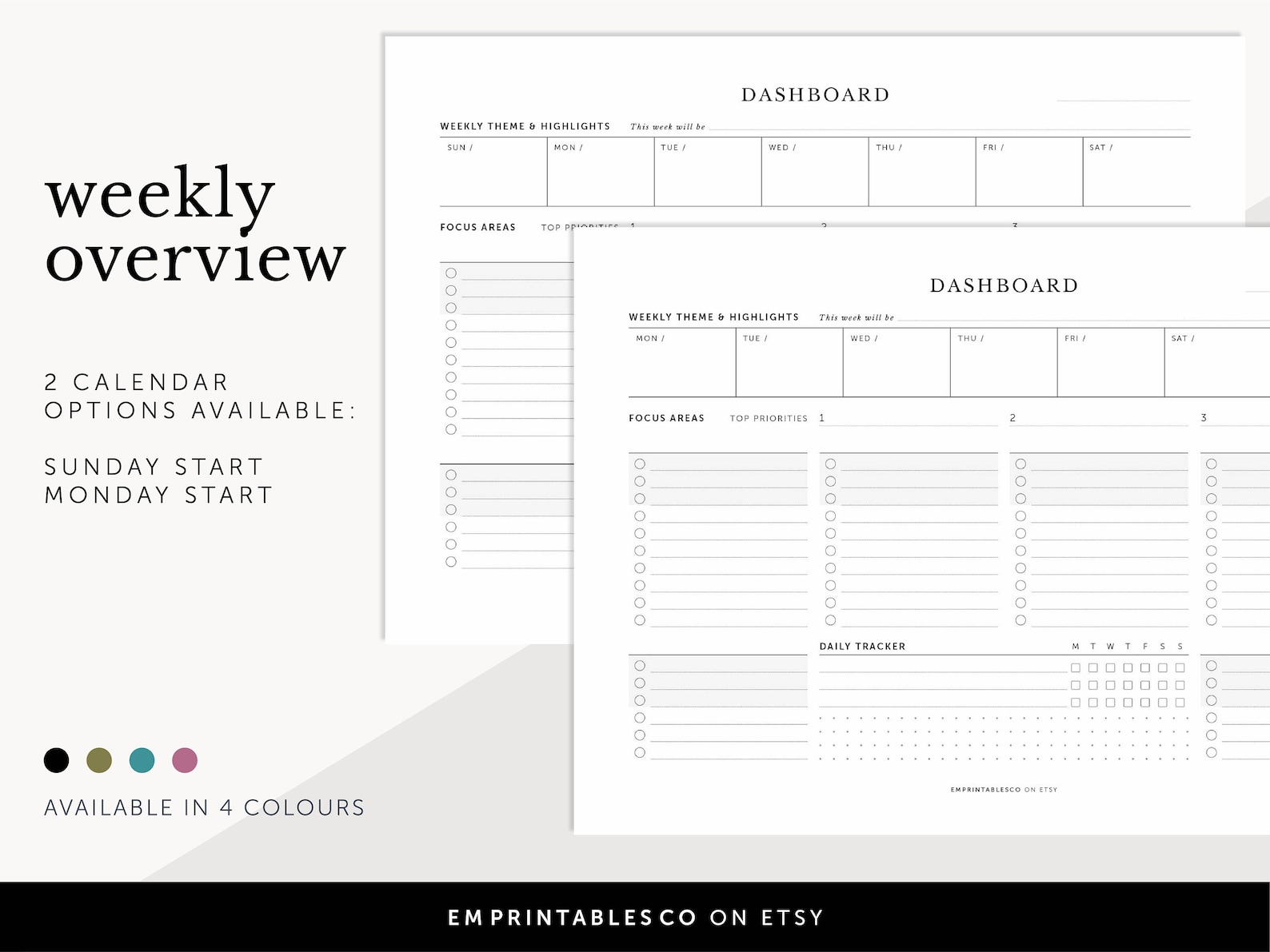 Project Overview Weekly Dashboard Overview Habit Tracker - Etsy