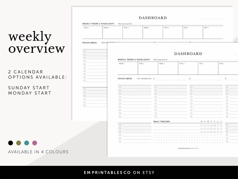 Project Overview Weekly Dashboard Overview Habit Tracker - Etsy
