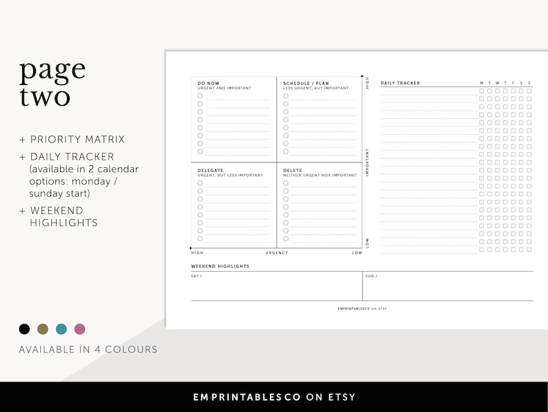 2-page Weekly Dashboard Overview, Project Overview, Priority Matrix ...