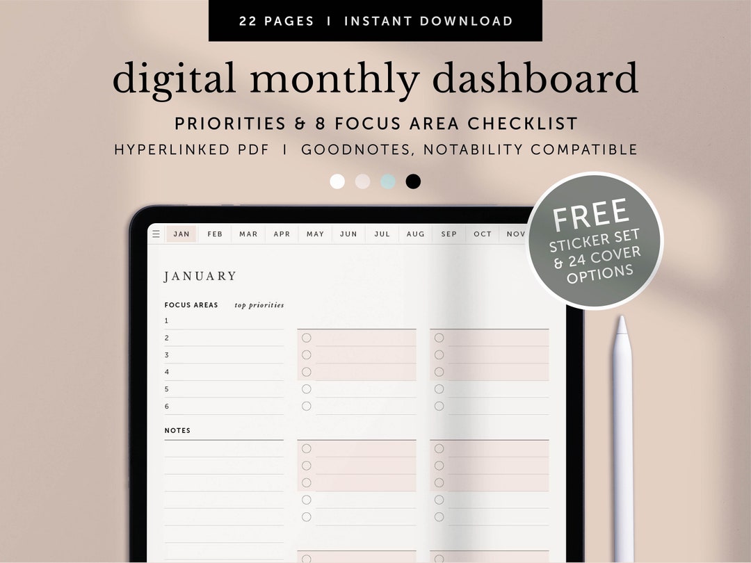 Digital Monthly Dashboard, Digital Monthly to Do, Monthly Checklist ...