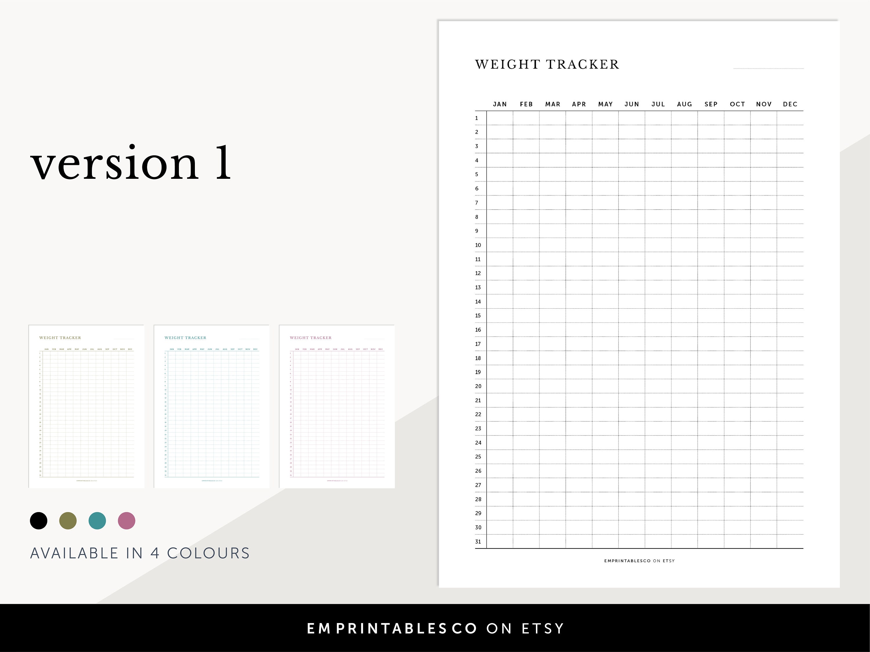 365 Day Weight Tracker, Weight Loss Tracker, Daily Weight Log, Wellness ...