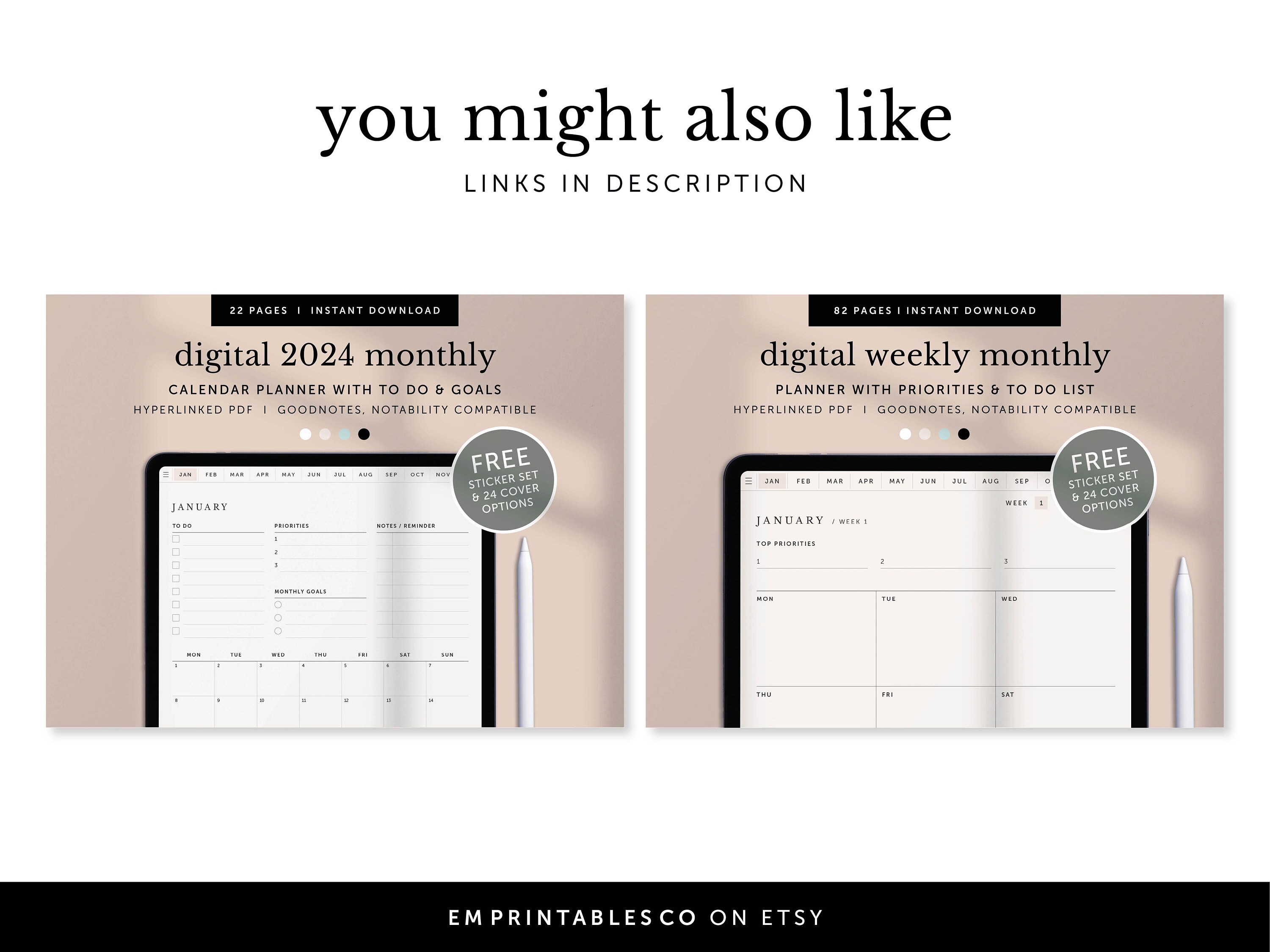2024 Digital Monthly Planner, 2024 Monthly Overview, 2024 Monthly ...