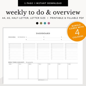 Weekly Project Dashboard, Weekly Overview, Productivity Planner, Week ...