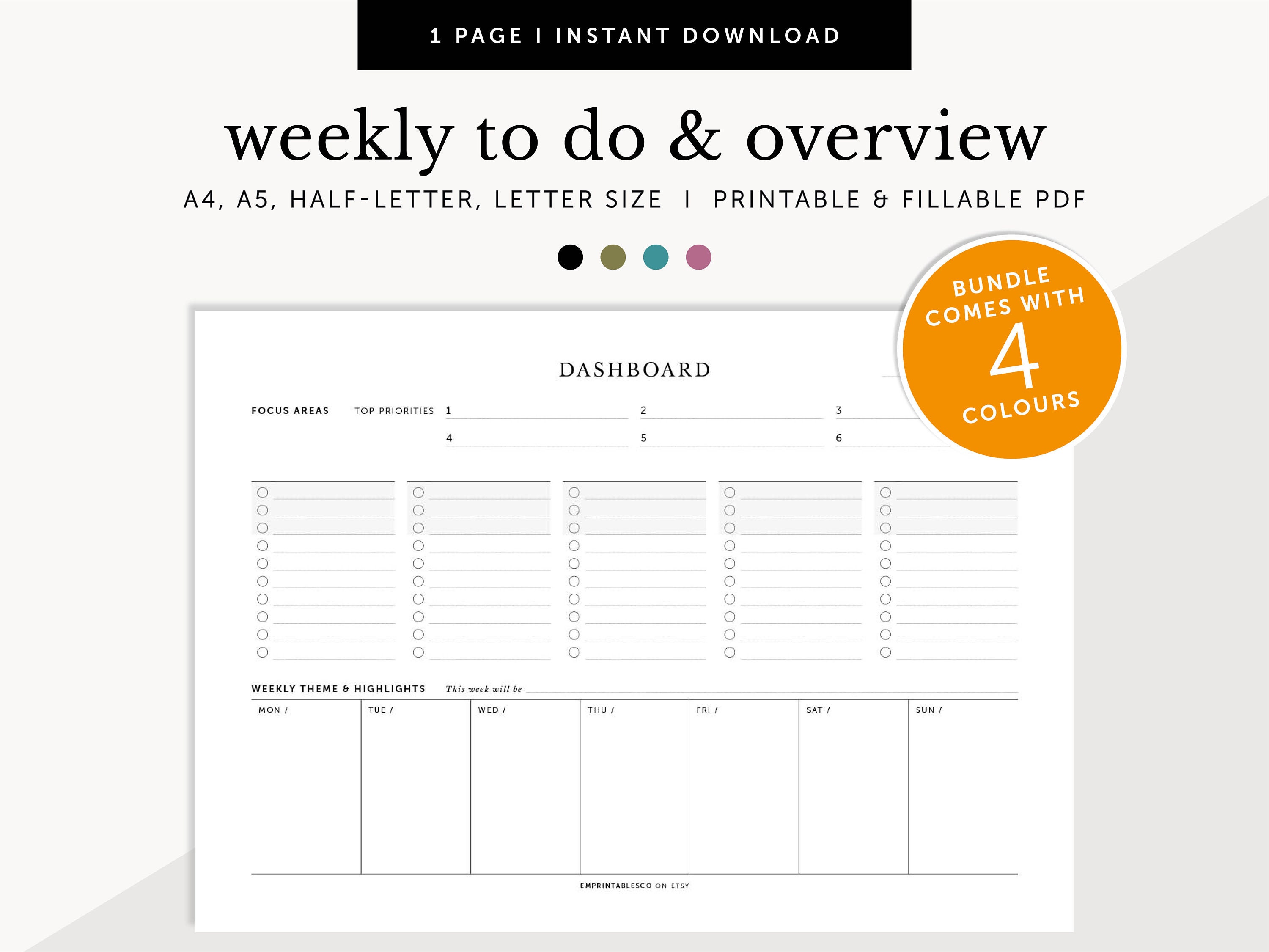Weekly Project Dashboard, Weekly Overview, Productivity Planner, Week ...