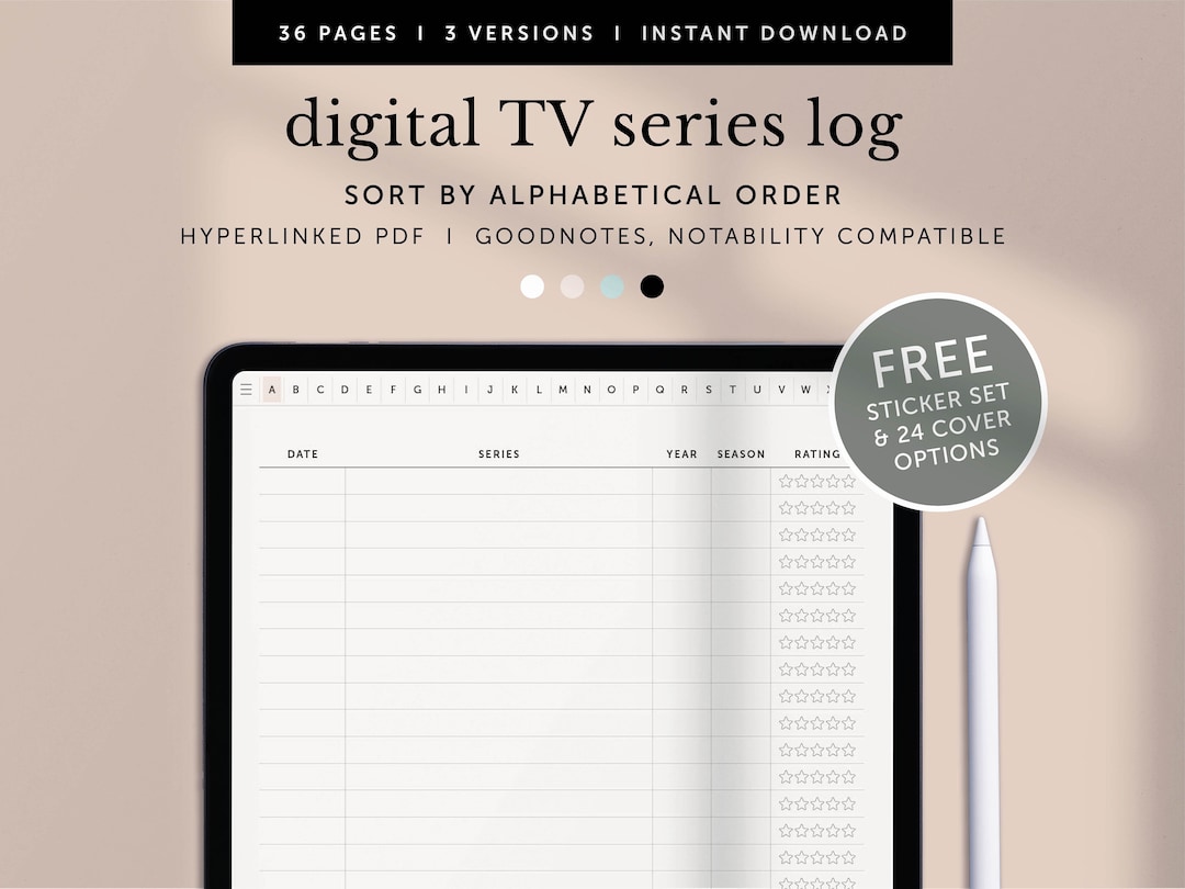 Digital TV Series Log, Alphabetical Series Episode Tracker, TV Show ...