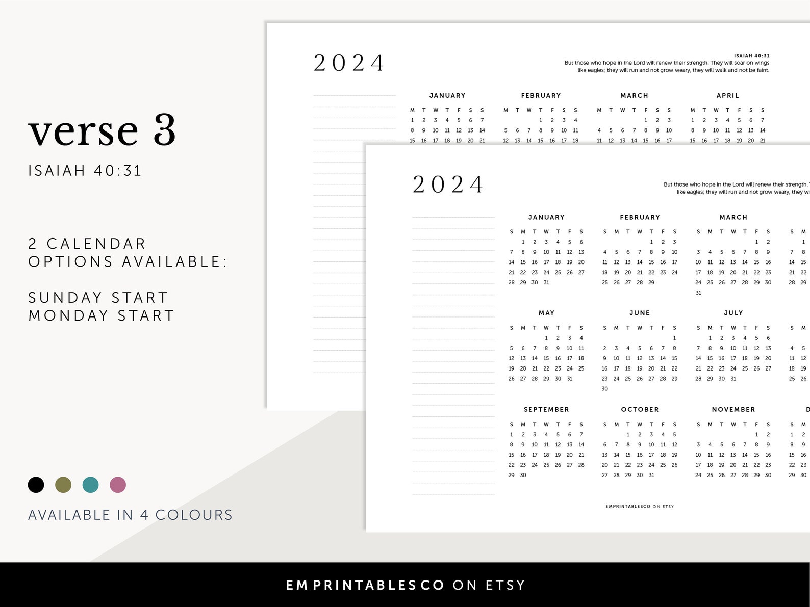 2024 Calendar With Bible Verses, 2024 Christian Planner, 2024 Yearly ...