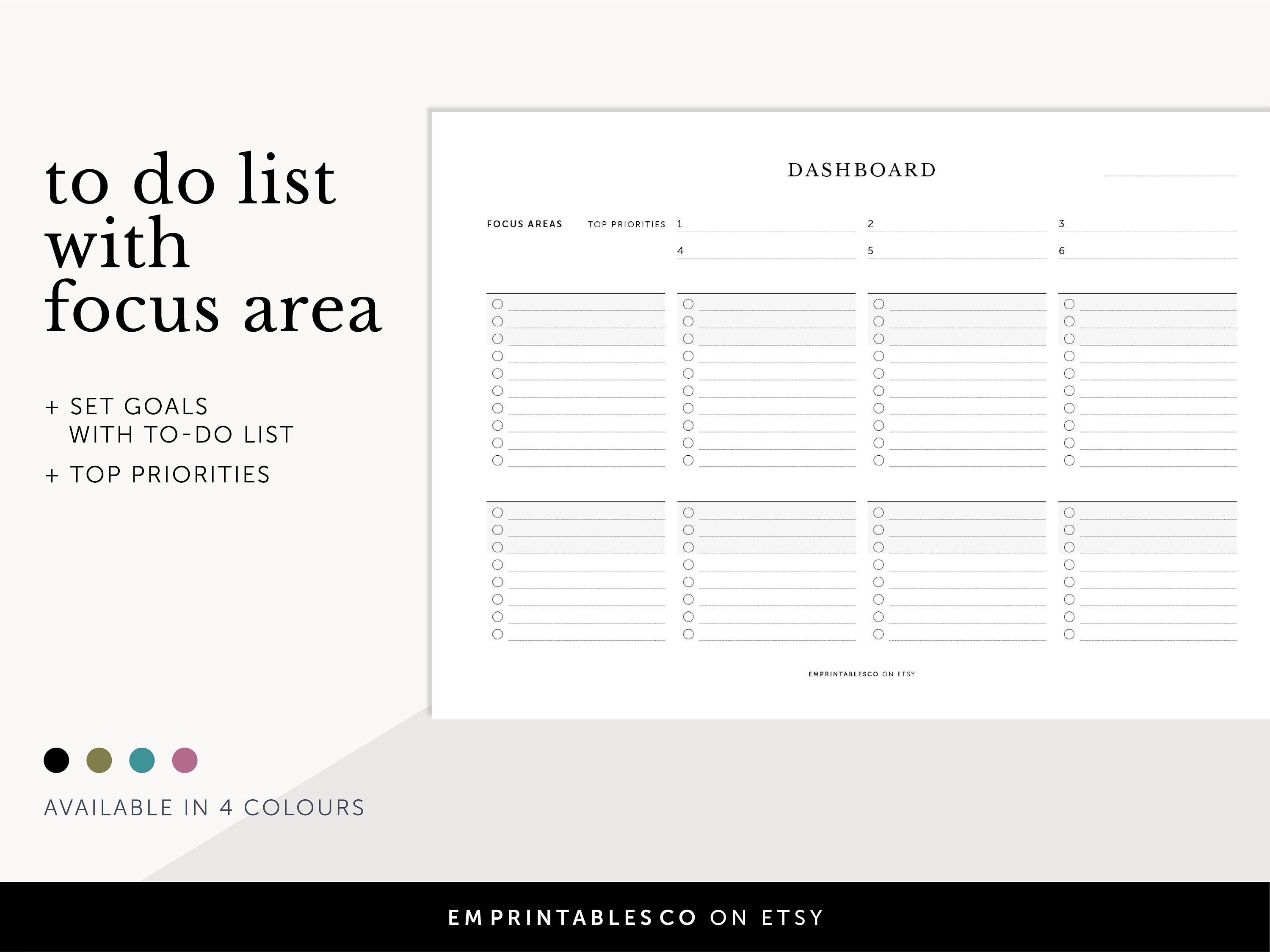 To Do List With Focus Areas, Project Planner, Productivity Planner ...