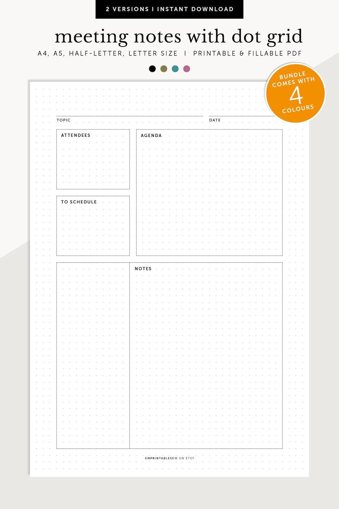 Meeting Notes Template on Dot Grid Paper, Meeting Minutes Template ...