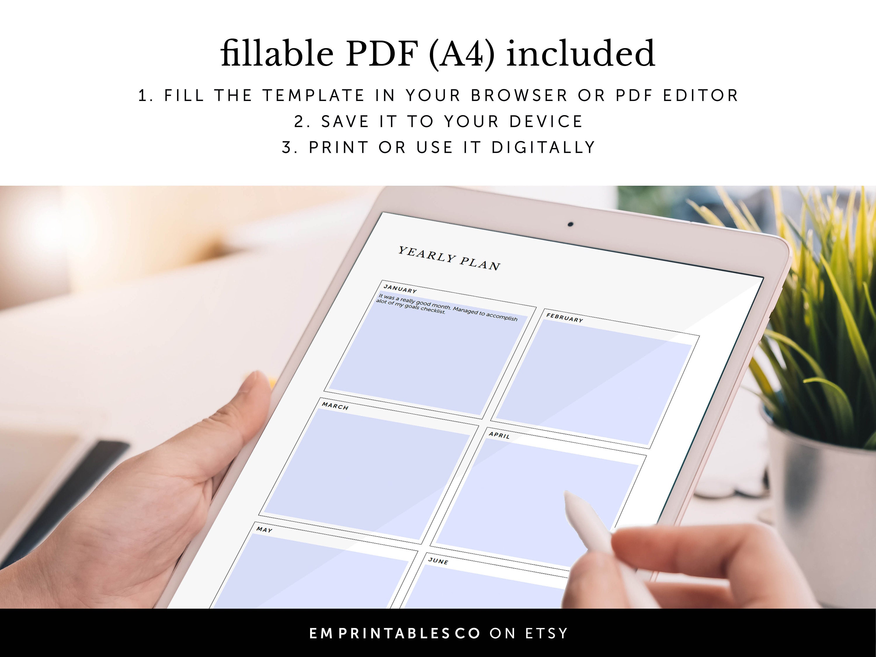 2-page Yearly Planner, Yearly Overview, Yearly Goal, Yearly Monthly ...