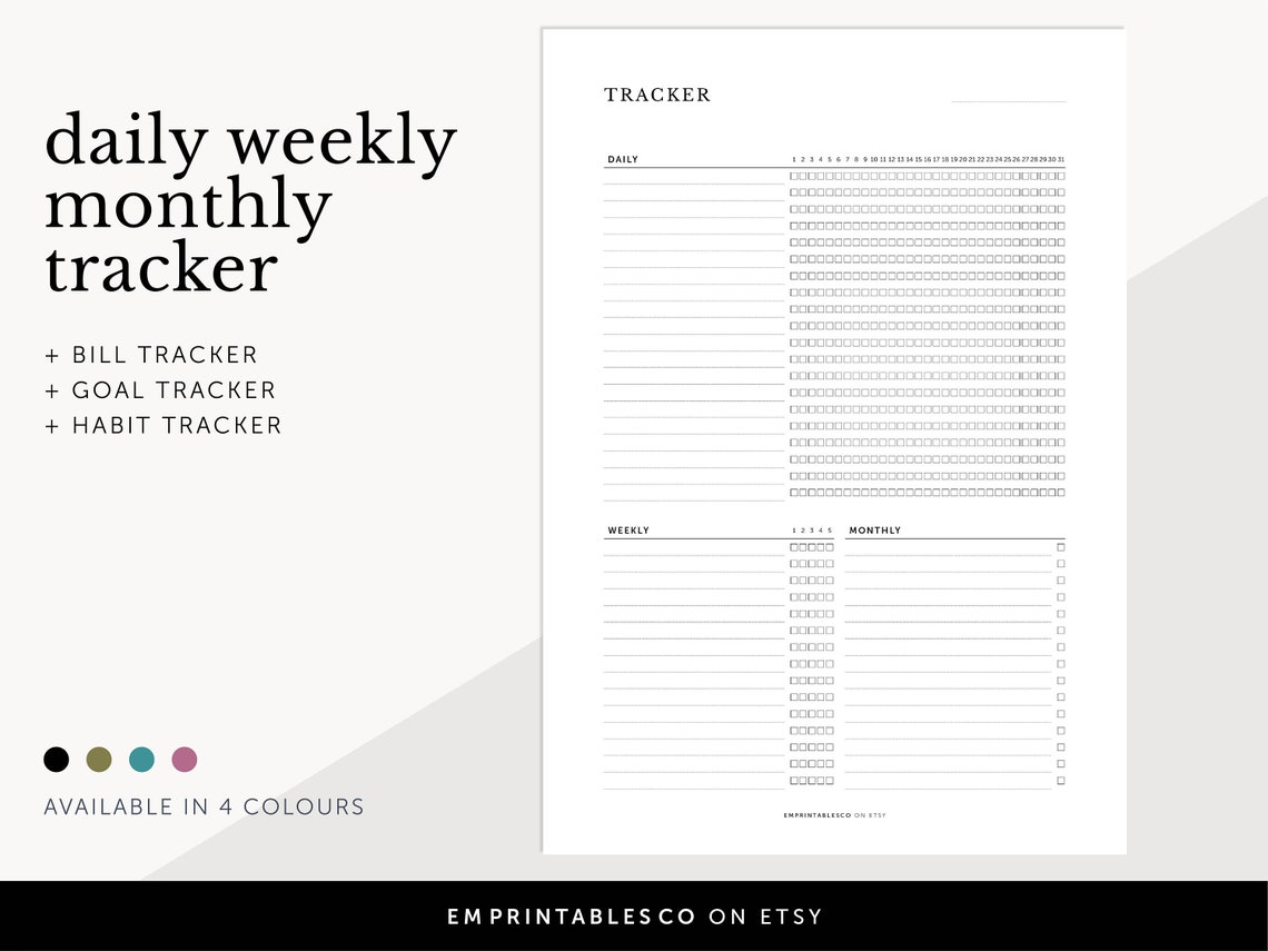 Daily Weekly Monthly Goal Tracker, Monthly Habit Tracker, Routine ...
